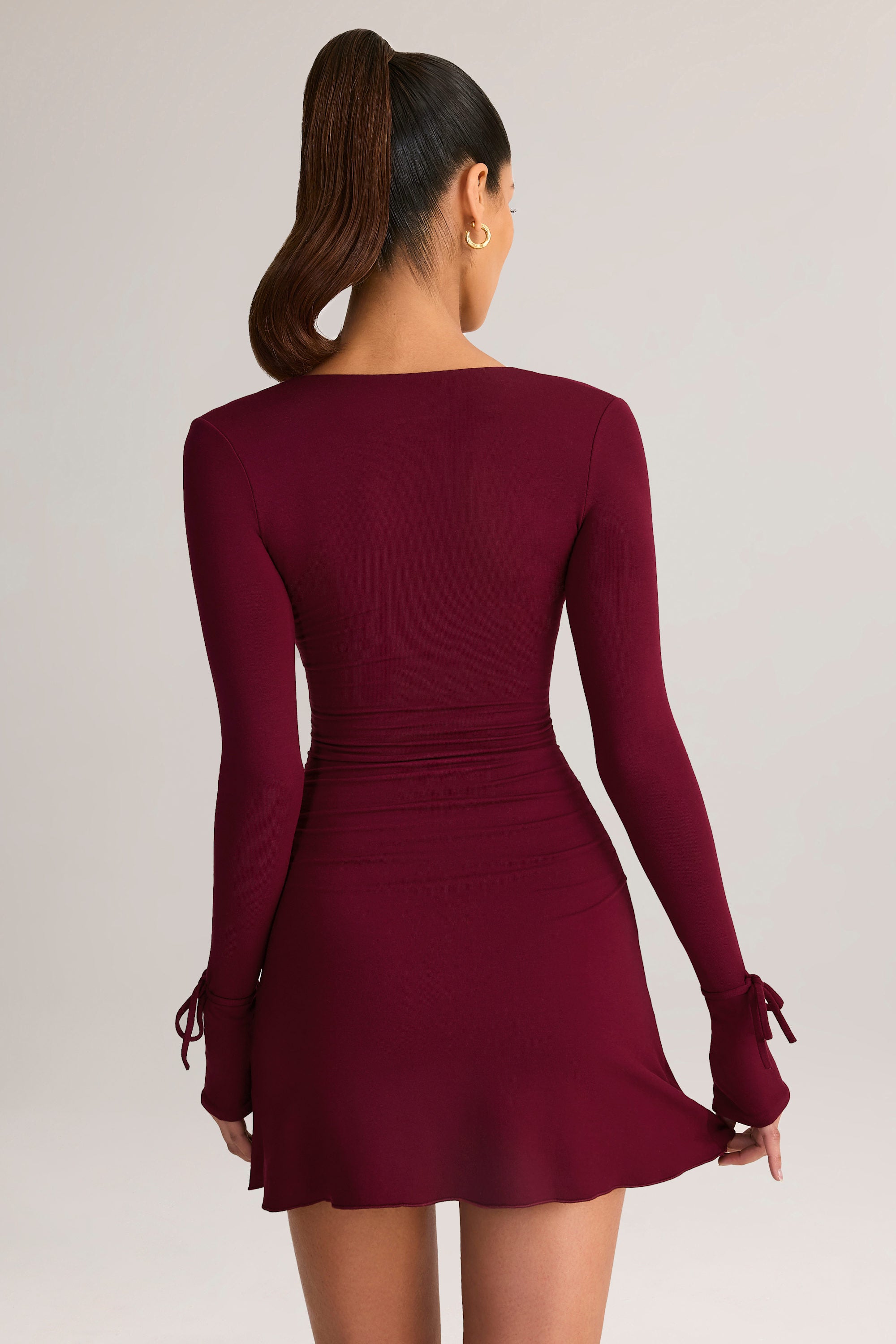 Iskra Modal Long-Sleeve A-Line Mini Dress in Wine | Oh Polly