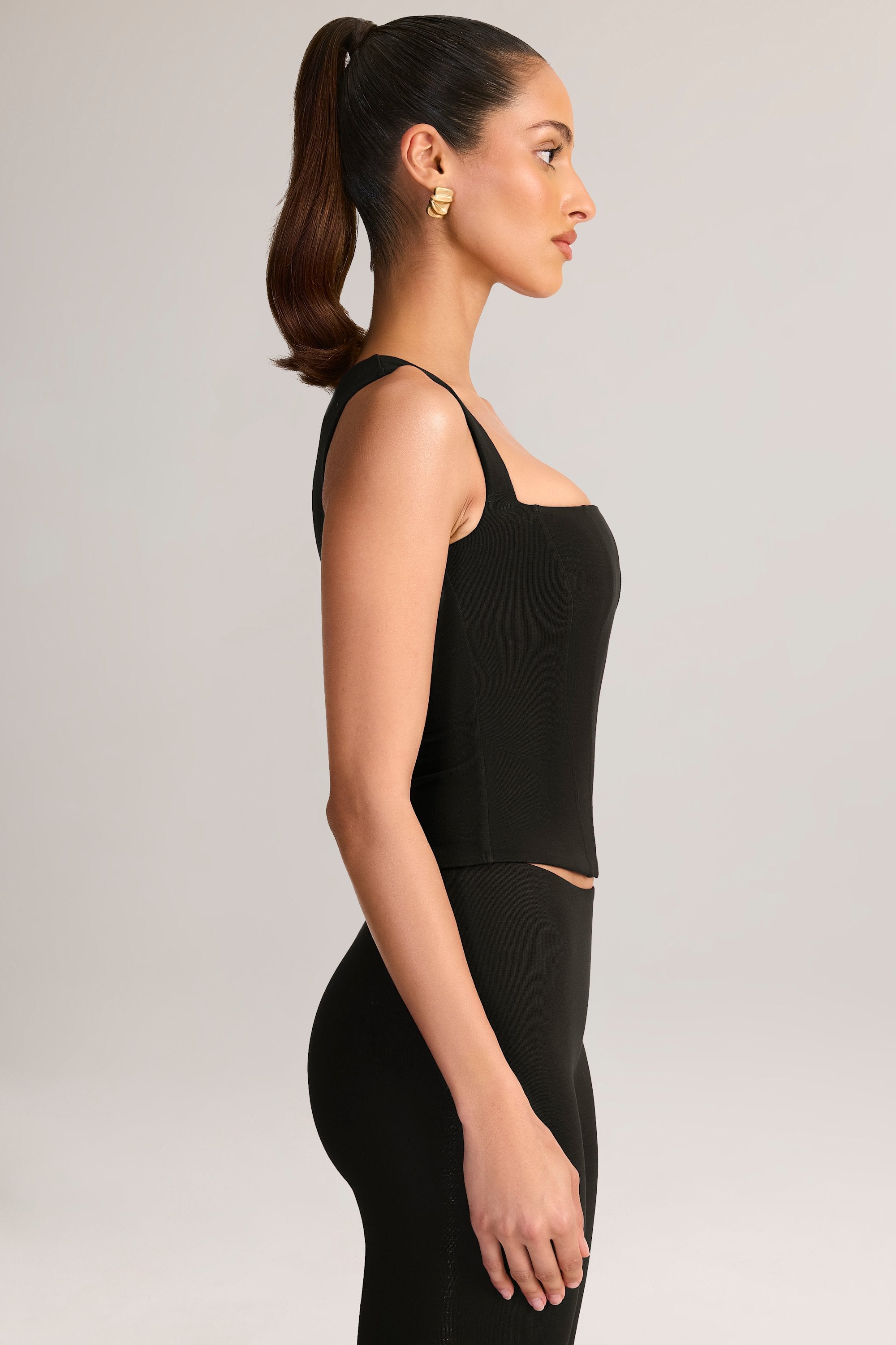 Vivee Modal Square-Neck Corset Top in Black | Oh Polly