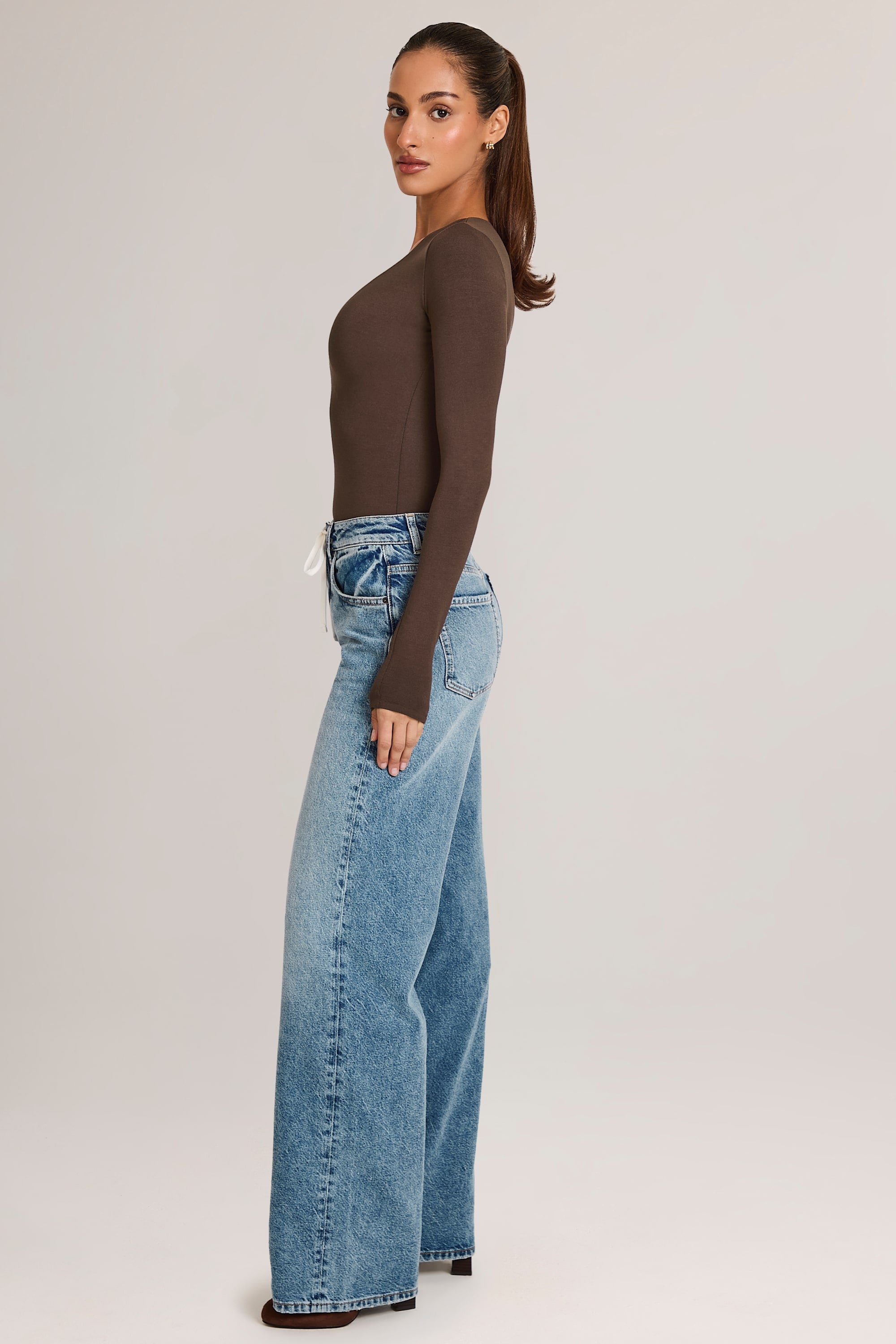 Faedra Drawstring Straight-Leg Jeans in Mid Wash | Oh Polly
