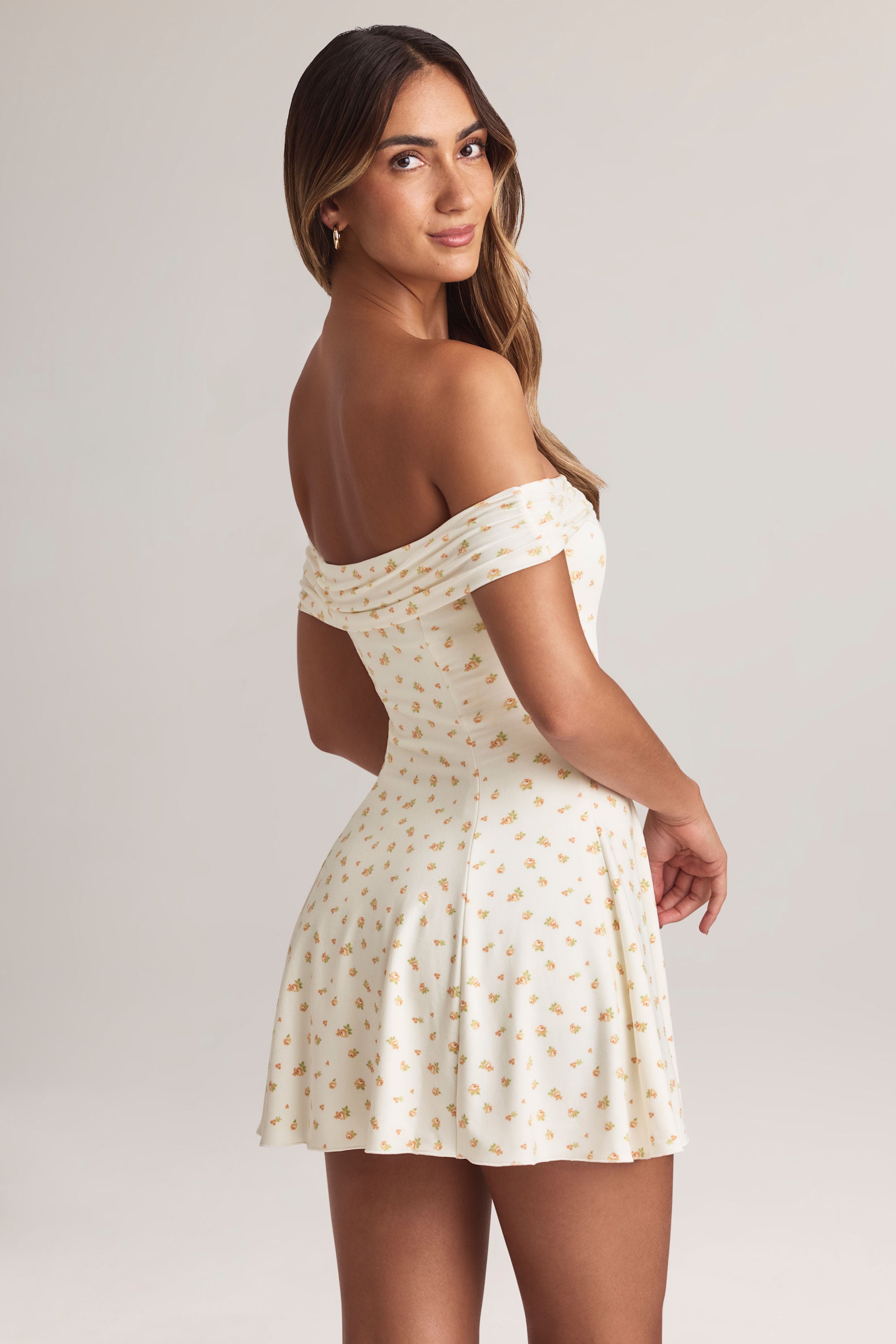 Jaida Modal Off-Shoulder A-Line Mini Dress in Floral Print | Oh Polly