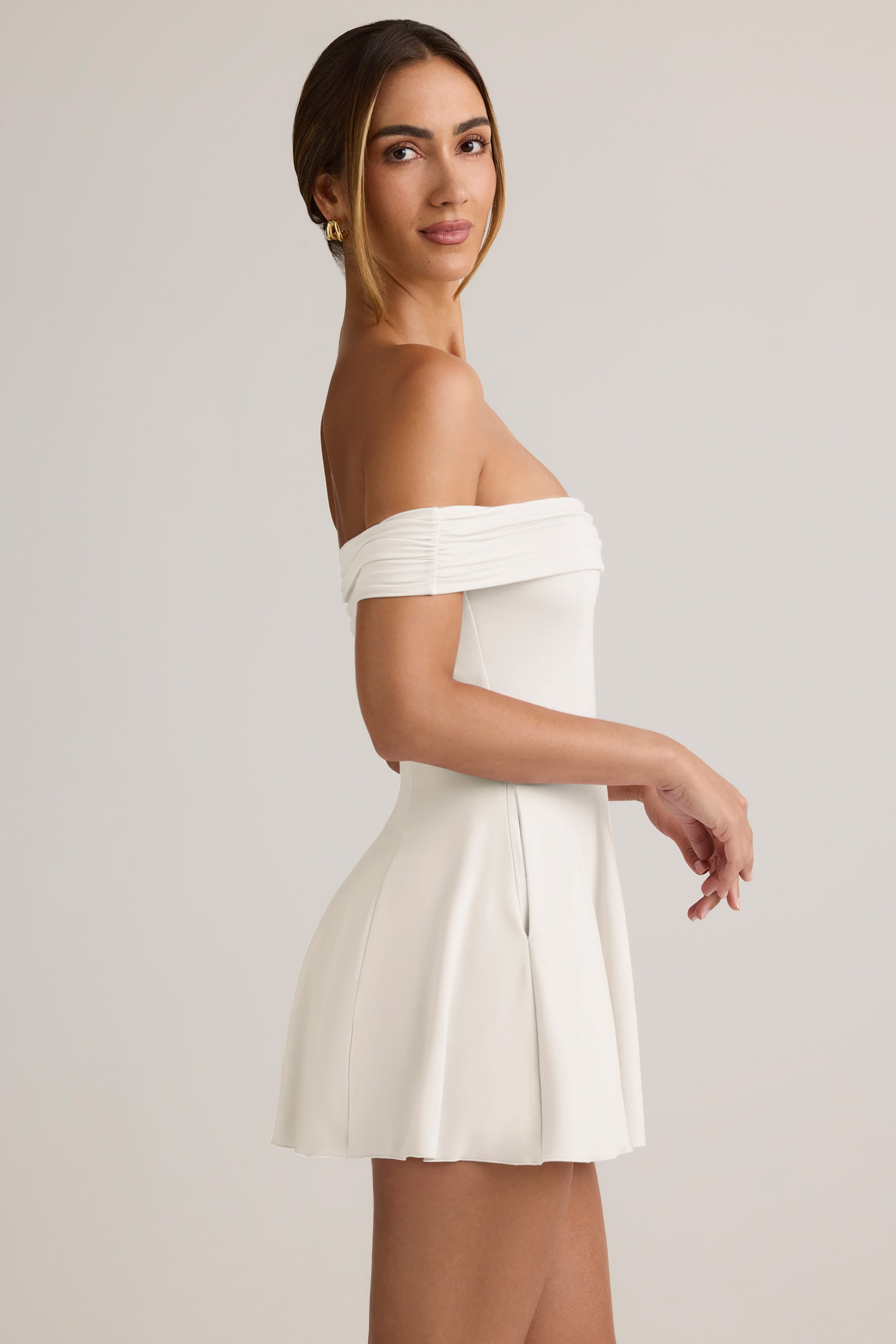 Jaida Modal Off-Shoulder A-Line Mini Dress in White | Oh Polly