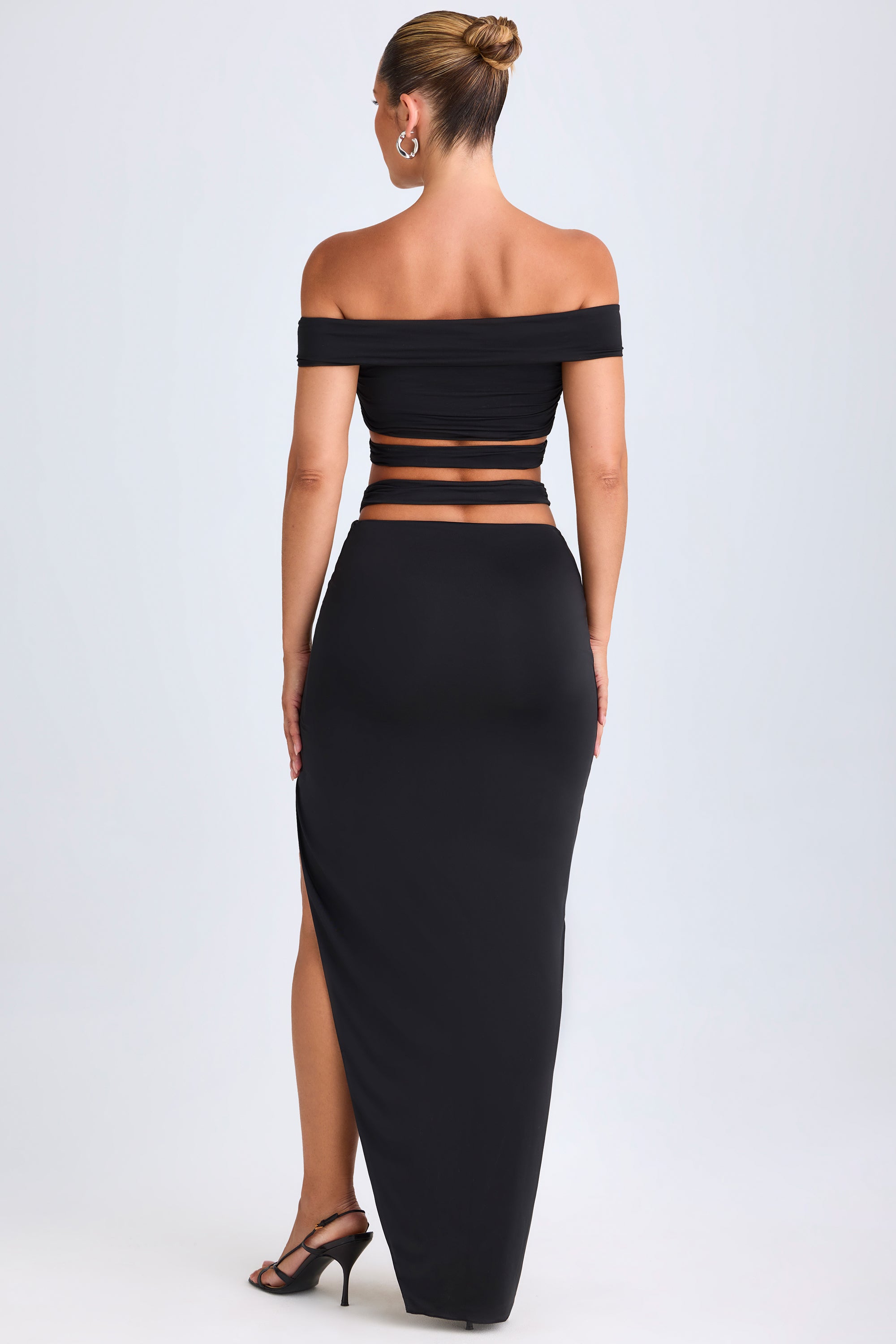 Urara Asymmetric Cut-Out Maxi Skirt in Black | Oh Polly