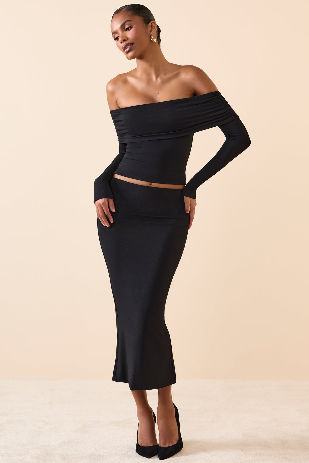 Livvy Modal Mid-Rise Midaxi Skirt in Black | Oh Polly