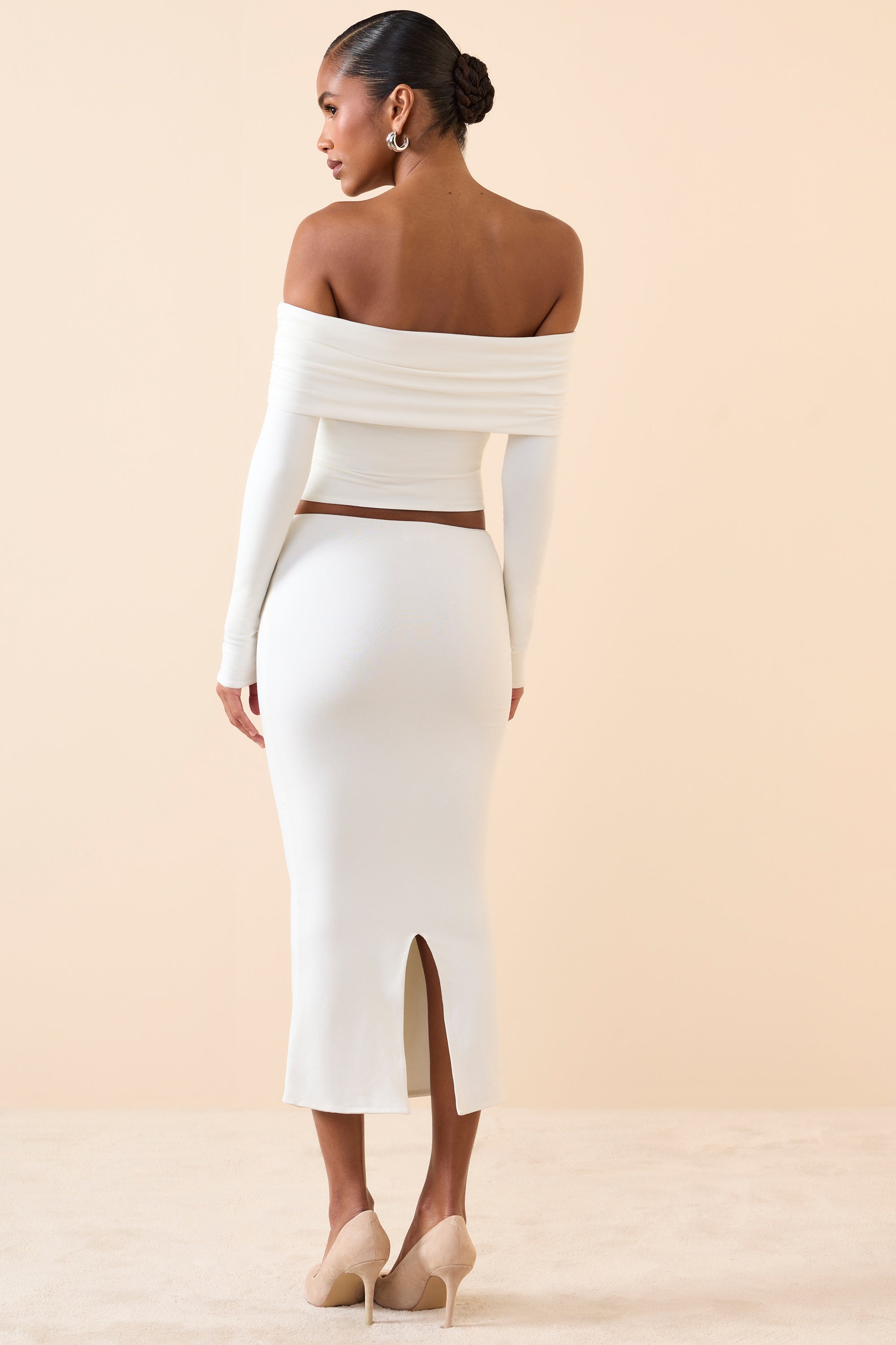 Livvy Modal Mid-Rise Midaxi Skirt in White | Oh Polly