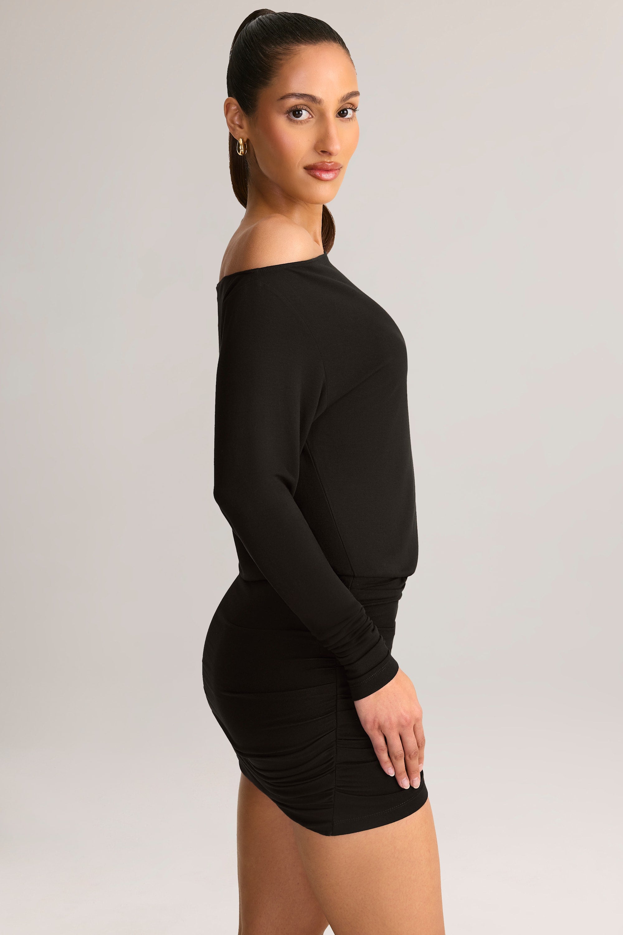Mira Modal Cowl-Back Mini Dress in Black | Oh Polly