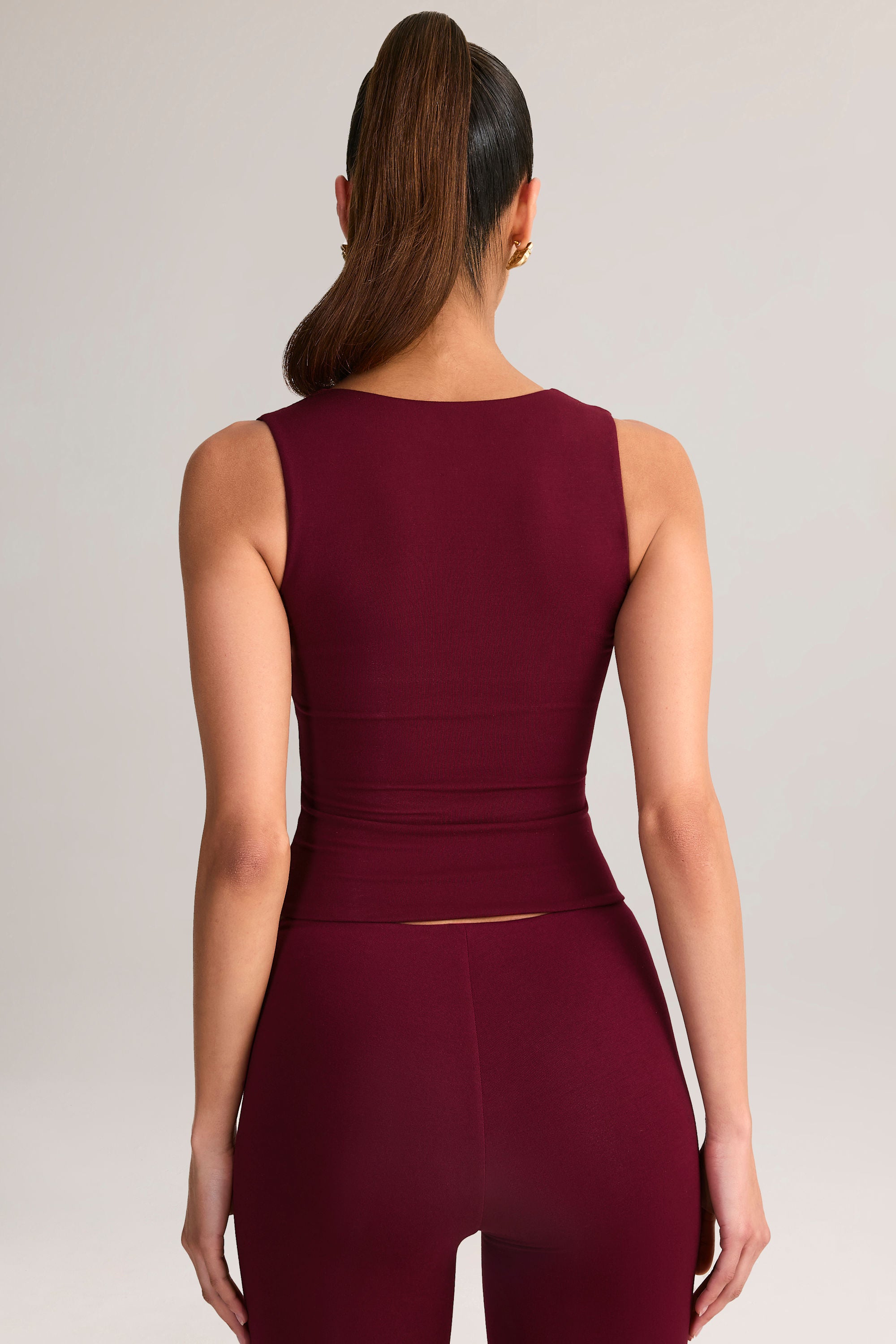 Vivee Modal Square-Neck Corset Top in Wine | Oh Polly