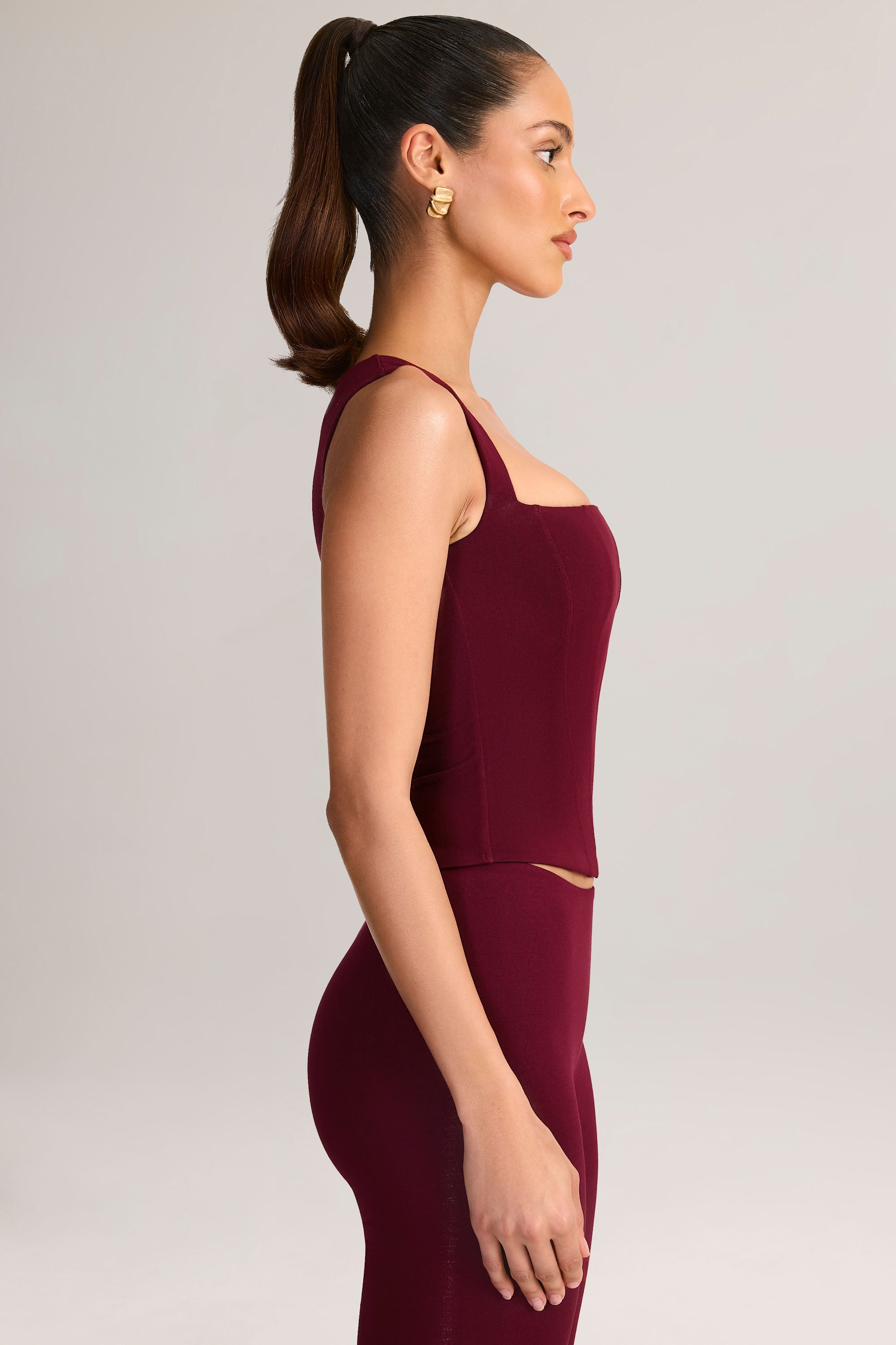 Vivee Modal Square-Neck Corset Top in Wine | Oh Polly