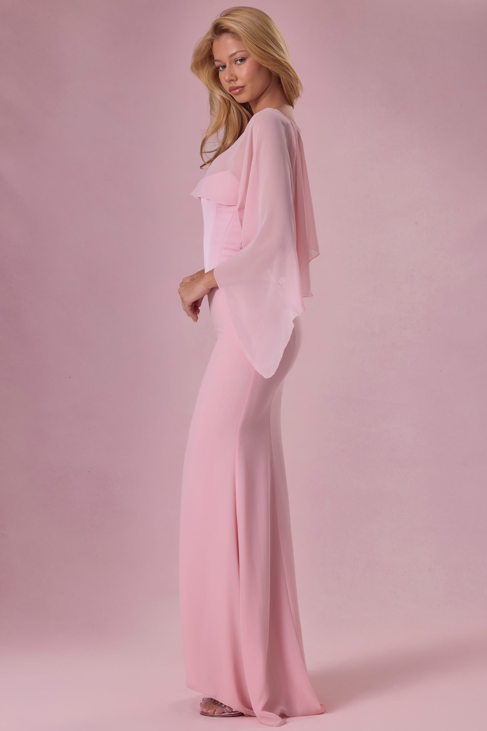 Velina Premium Chiffon Cape in Blush Pink | Oh Polly