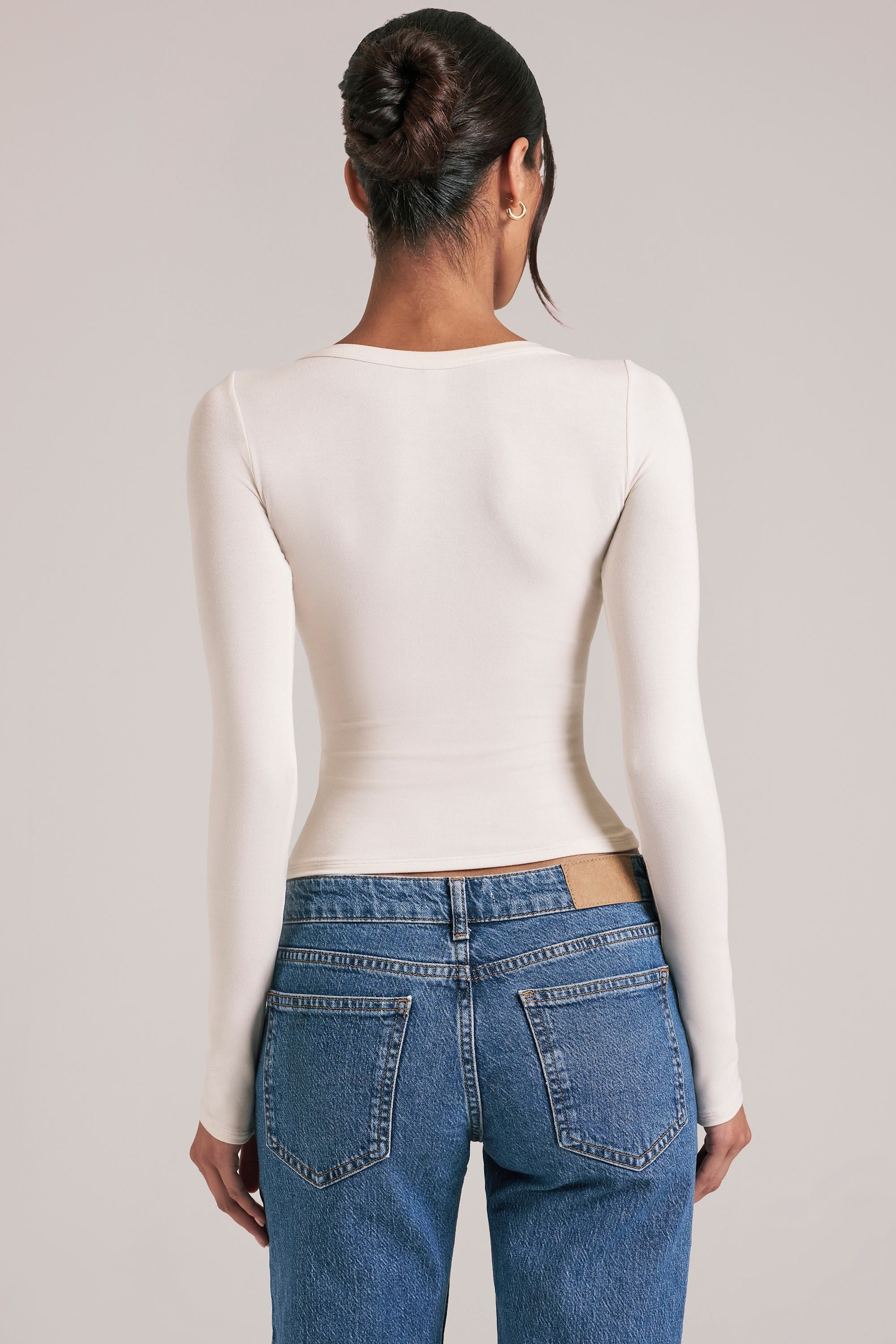 Zyra V-Neck Long-Sleeve Top in Ivory | Oh Polly