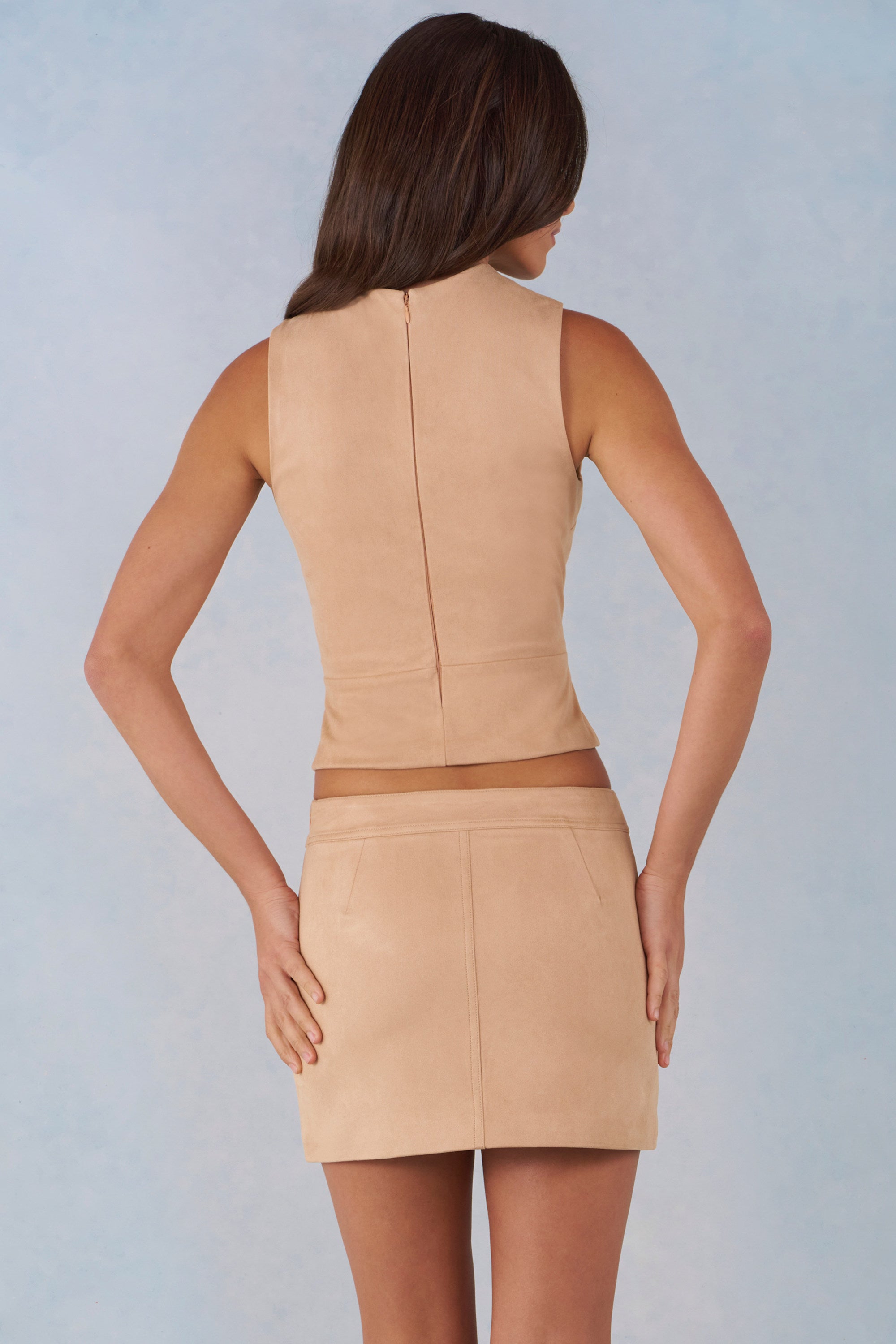 Aurelle Faux Suede Turtleneck Top in Tan | Oh Polly