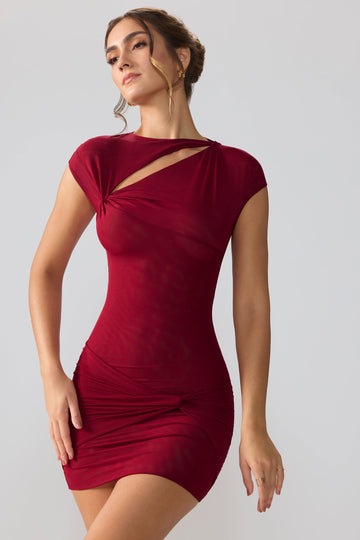 Aurelia Mesh Cap Sleeve Cut Out Mini Dress in Ruby | Oh Polly