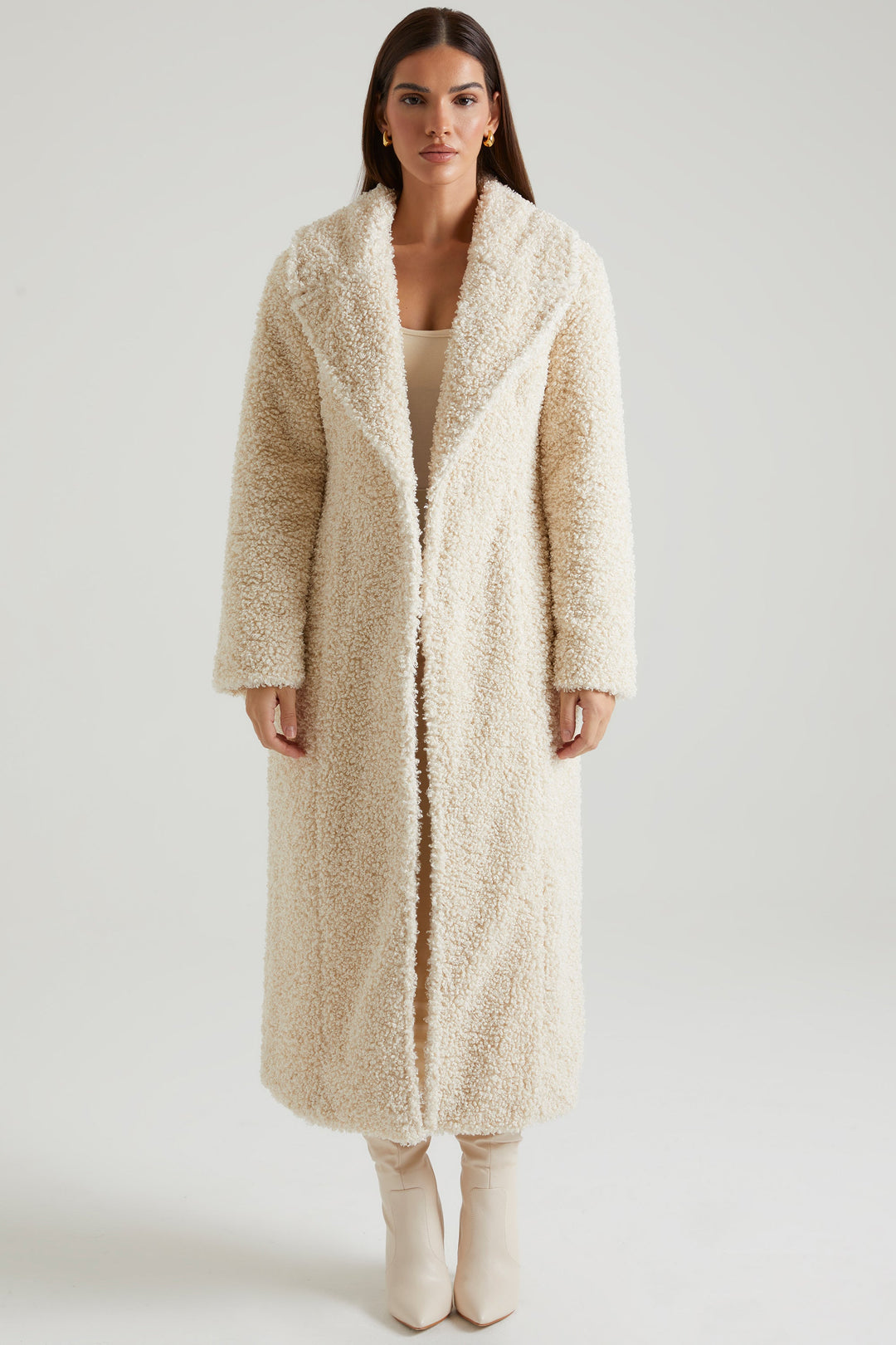 Alaska Long Shearling Coat in Cream | Oh Polly