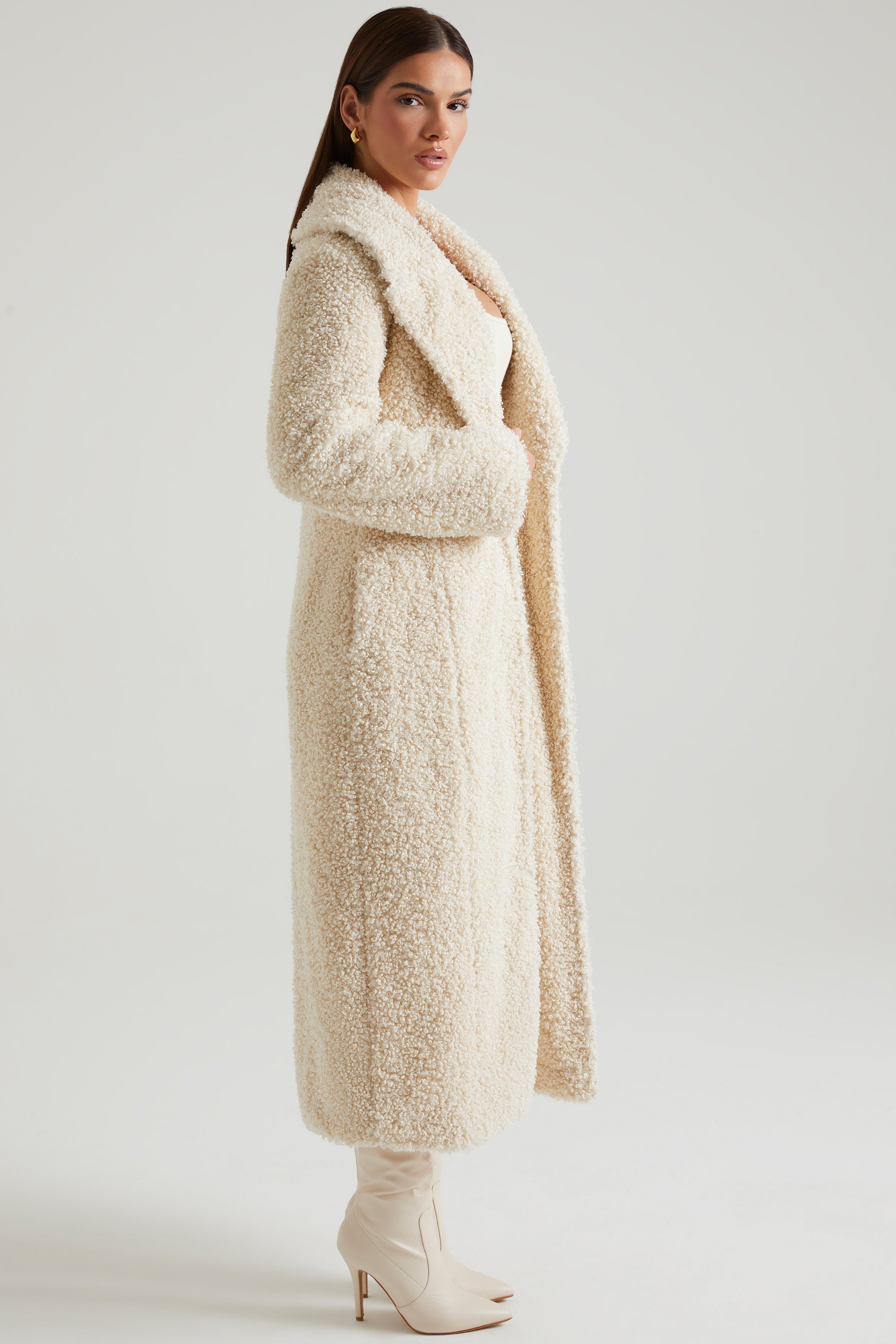 Alaska Long Shearling Coat in Cream | Oh Polly