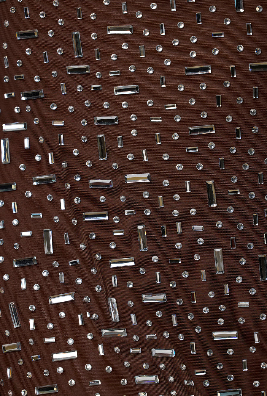 Zeta Sheer Embellished Long Sleeve A-Line Mini Dress in Deep Cocoa | Oh ...