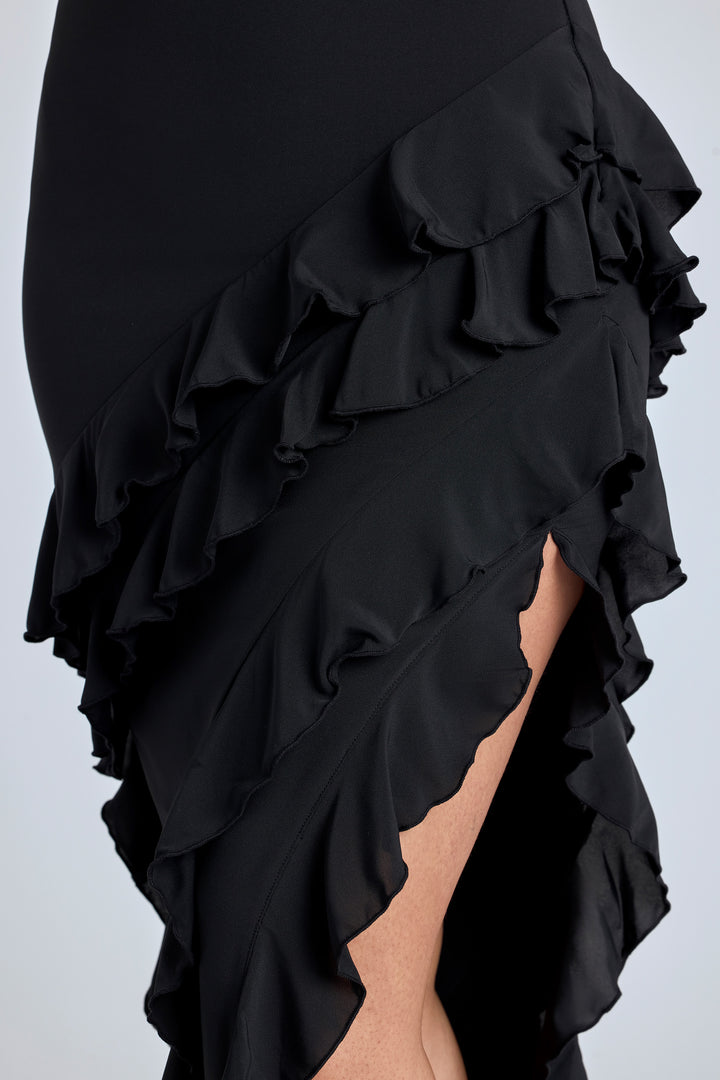 Aurelie Panelled Ruffle Evening Gown in Black – Oh Polly US
