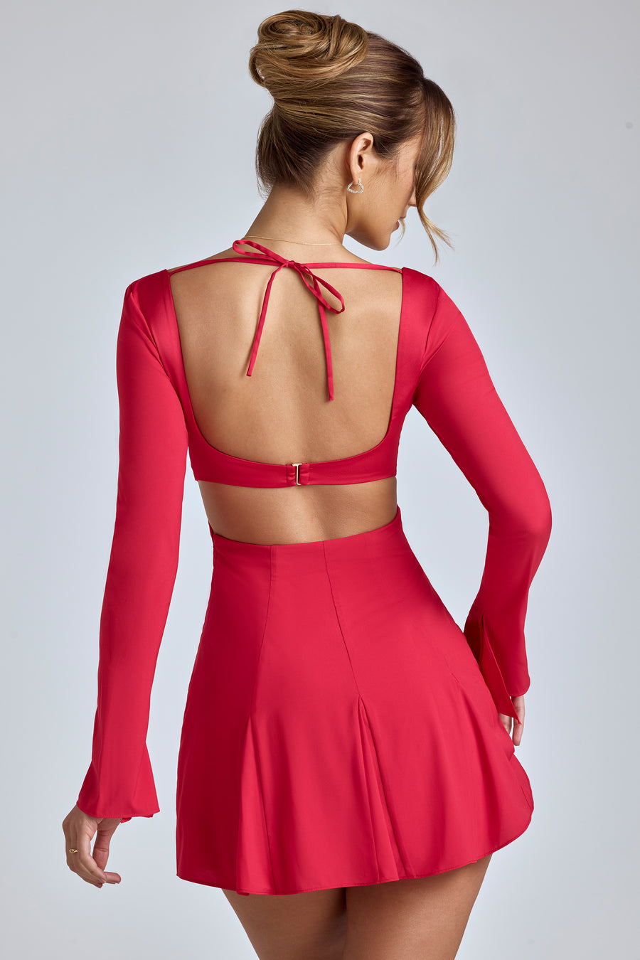 Leotine Long Sleeve Godet Mini Dress in Cherry Red – Oh Polly US