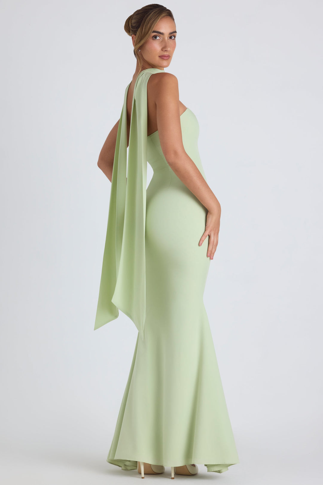 Imogene Scarf-Detail Strapless Gown in Spring Green | Oh Polly