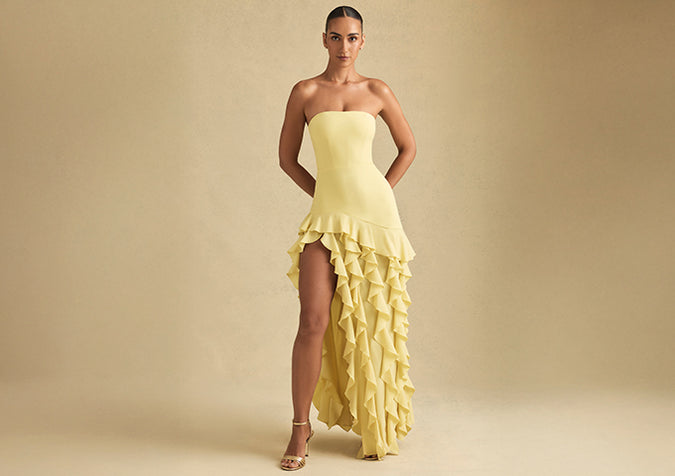 Akeeva Ruched Asymmetric One-Shoulder Maxi Dress in Black | Oh Polly