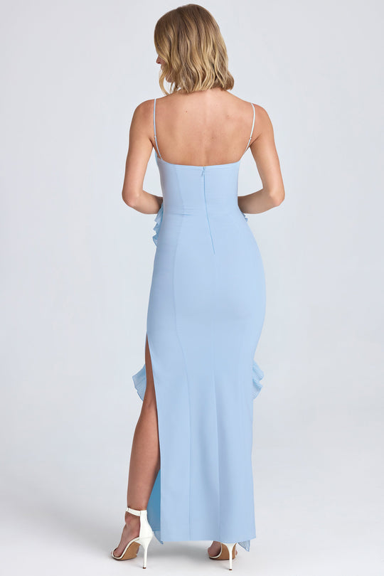 Plissé Ruffle-Trim Maxi Dress in Powder Blue | Oh Polly
