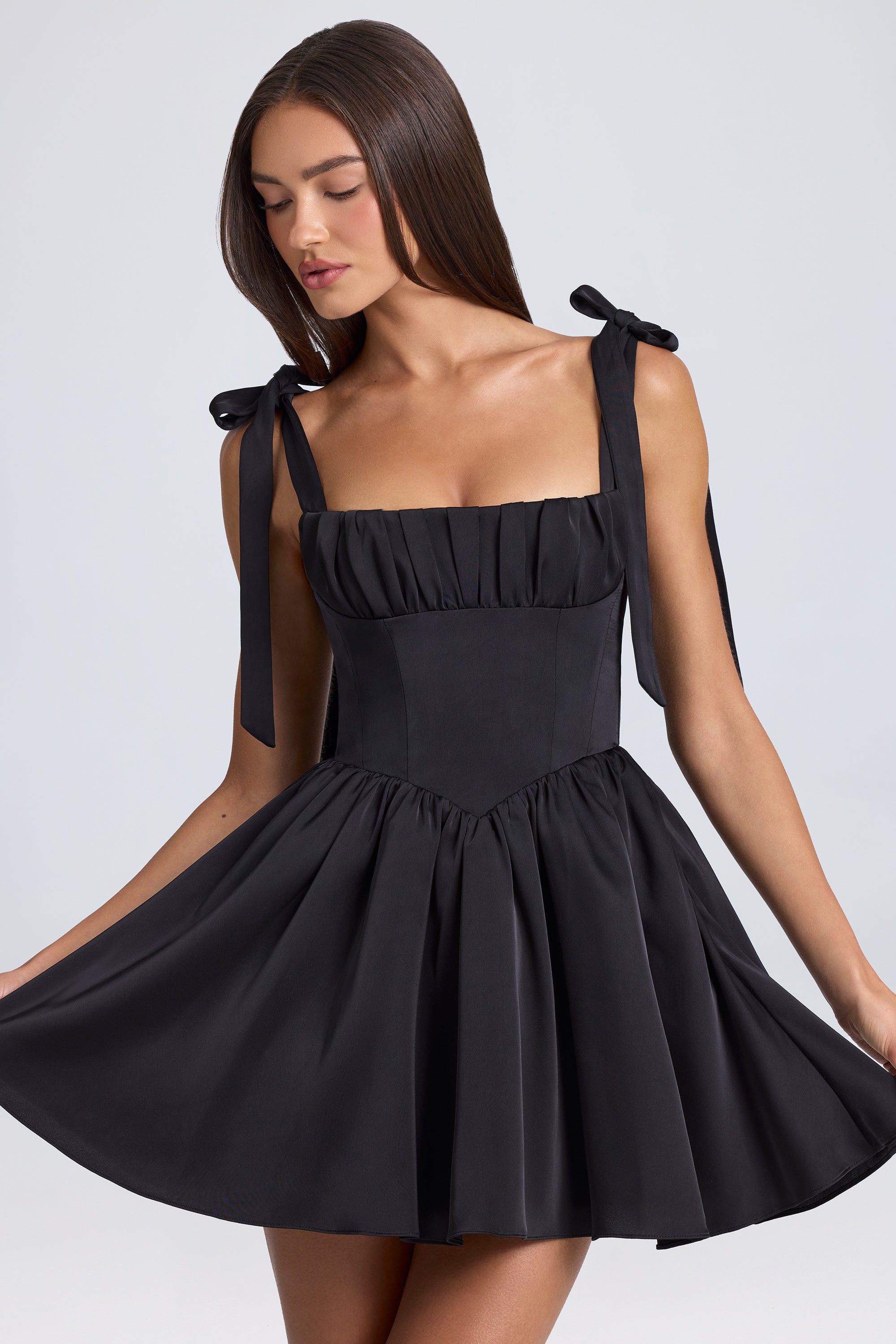 Draped Corset Mini Dress in Black | Oh Polly