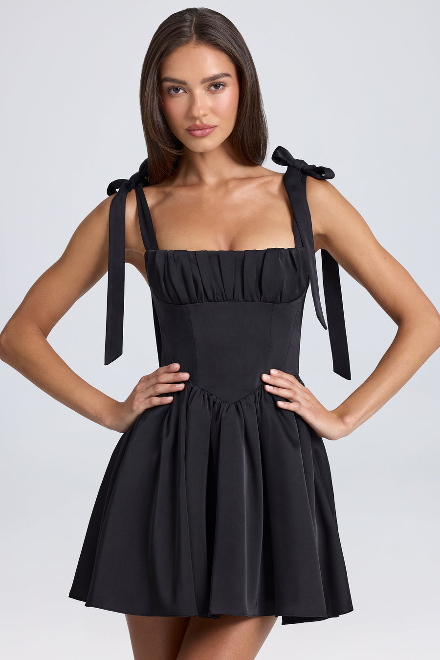 Draped Corset Mini Dress in Black | Oh Polly