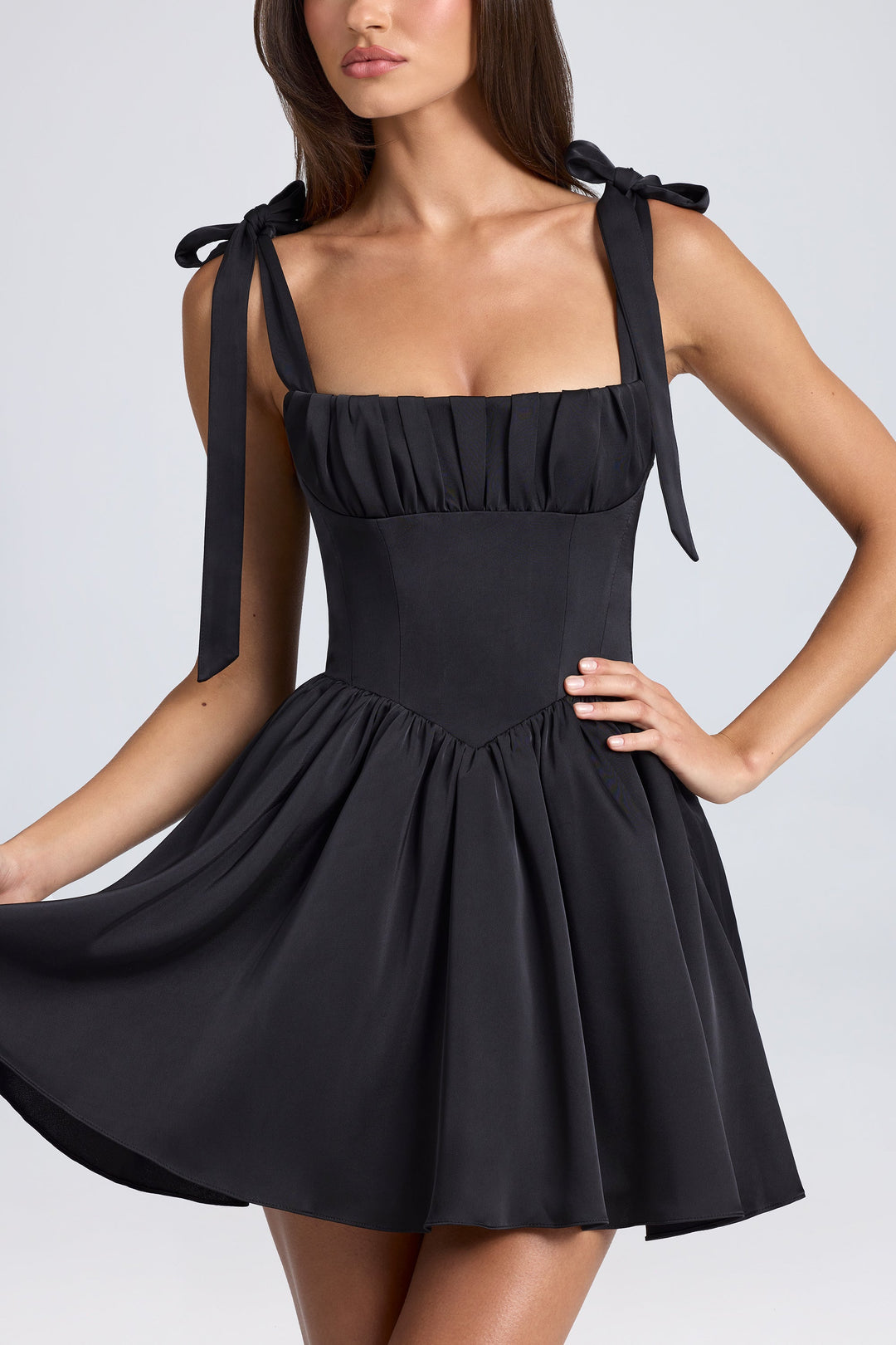 Draped Corset Mini Dress in Black | Oh Polly