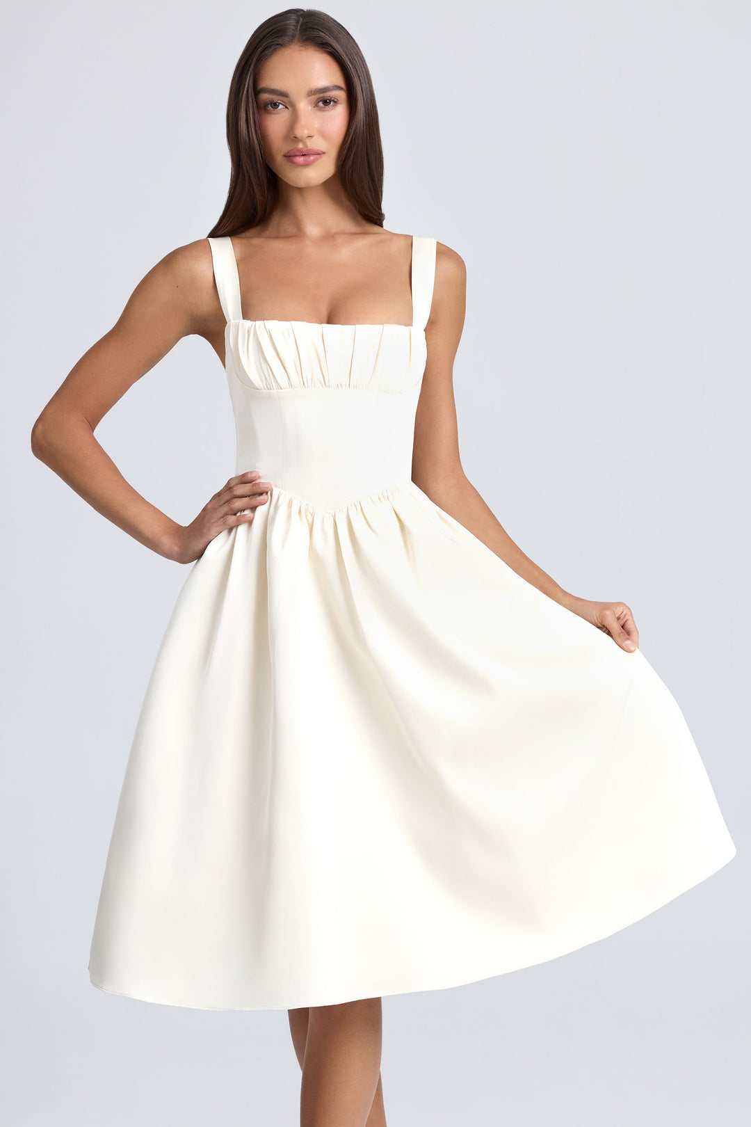 Marguerite Draped Corset Midaxi Dress in Ivory | Oh Polly