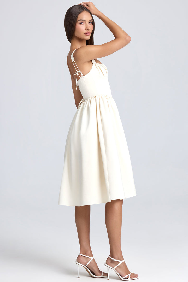 Marguerite Draped Corset Midaxi Dress in Ivory | Oh Polly