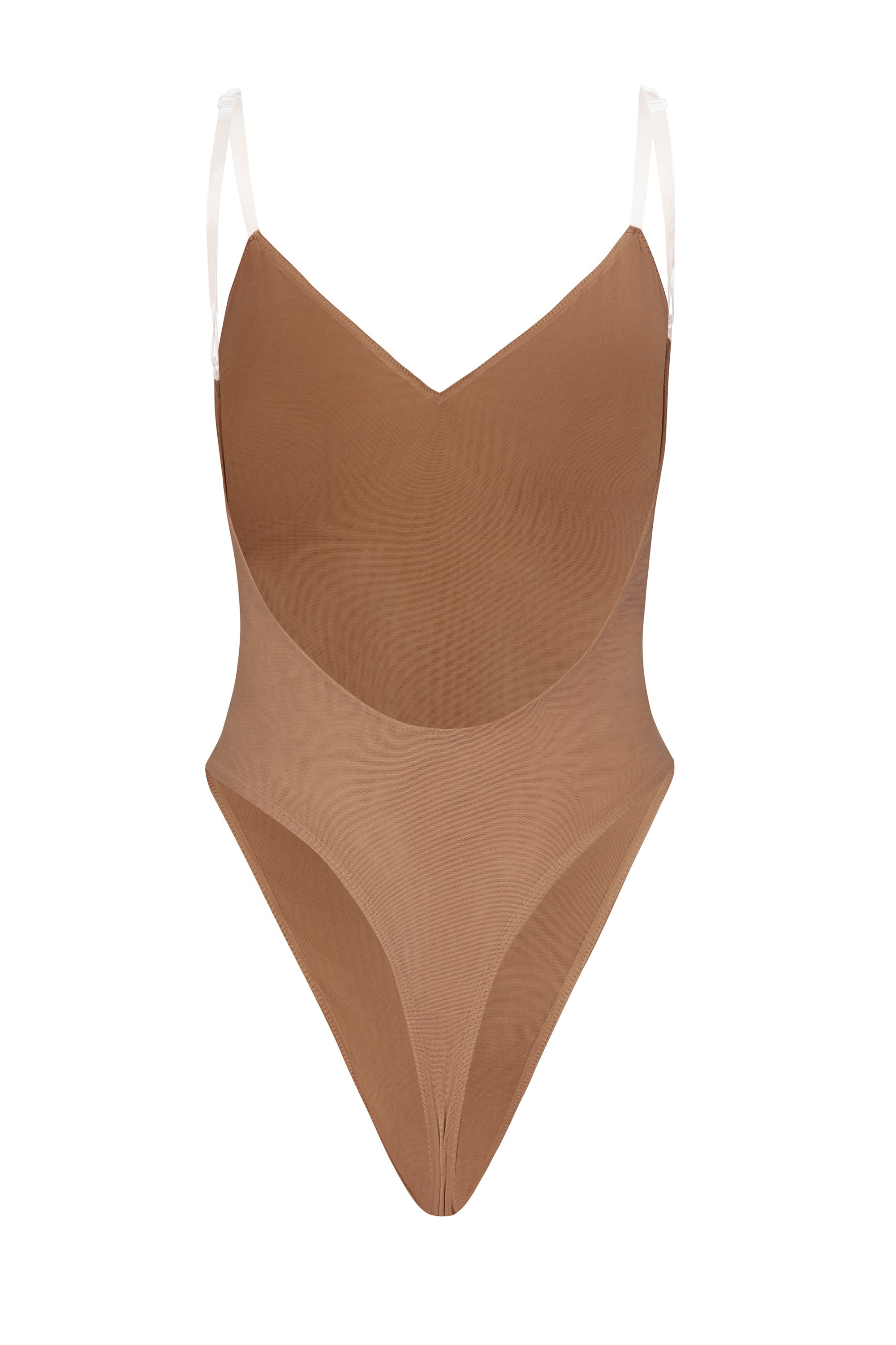 Intimates Soft Mesh V-Neck Bodysuit in Honey | Oh Polly