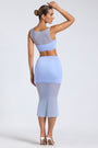Azlin Sheer Panelled Draped Midaxi Skirt in Periwinkle Blue | Oh Polly