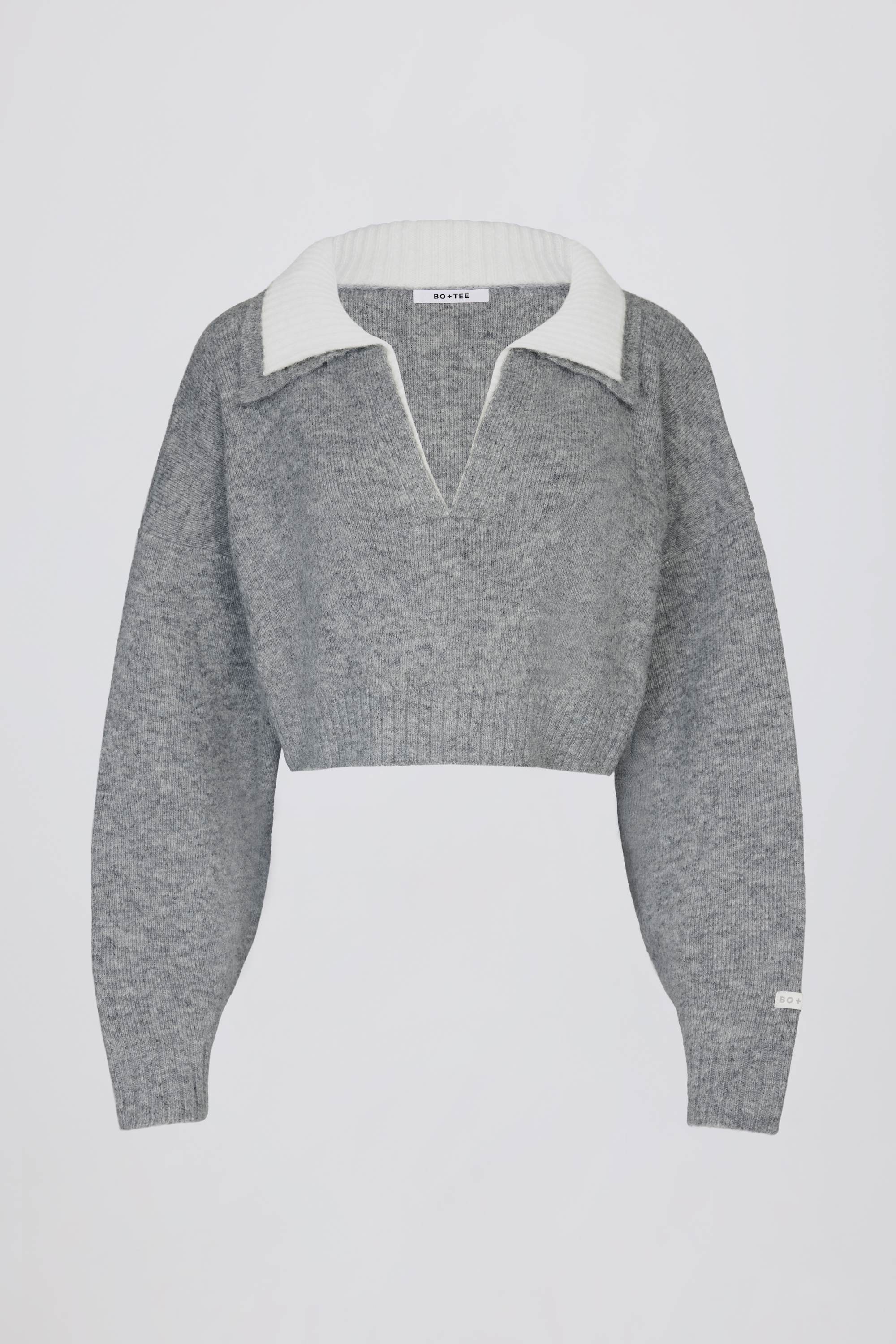 Layered Collar Cropped Knit Jumper in Grey | Bo+Tee – Oh Polly US