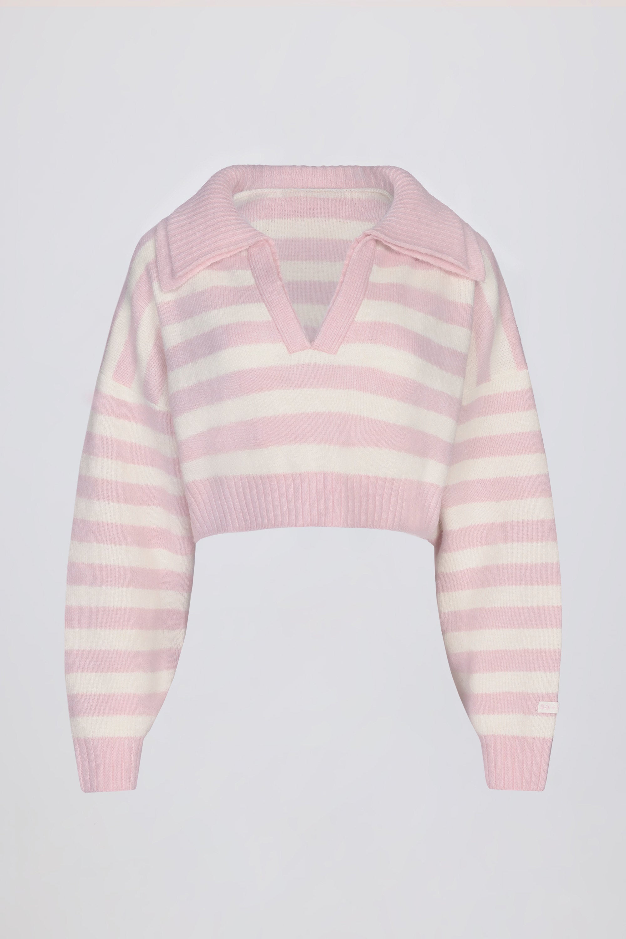 Layered Collar Cropped Knit Jumper in Pink Stripe | Bo+Tee – Oh Polly US