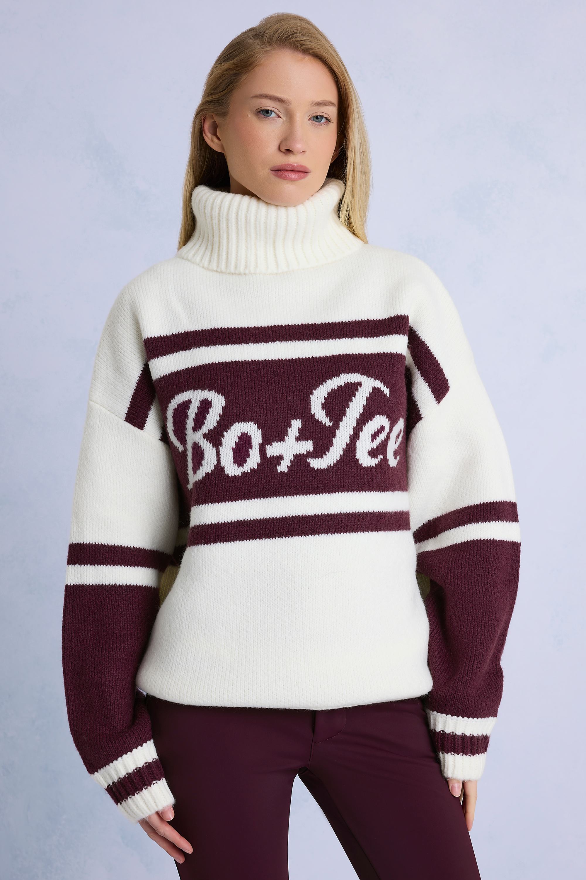 Knit Turtleneck Oversized Jumper in Burgundy | Bo+Tee – Oh Polly US