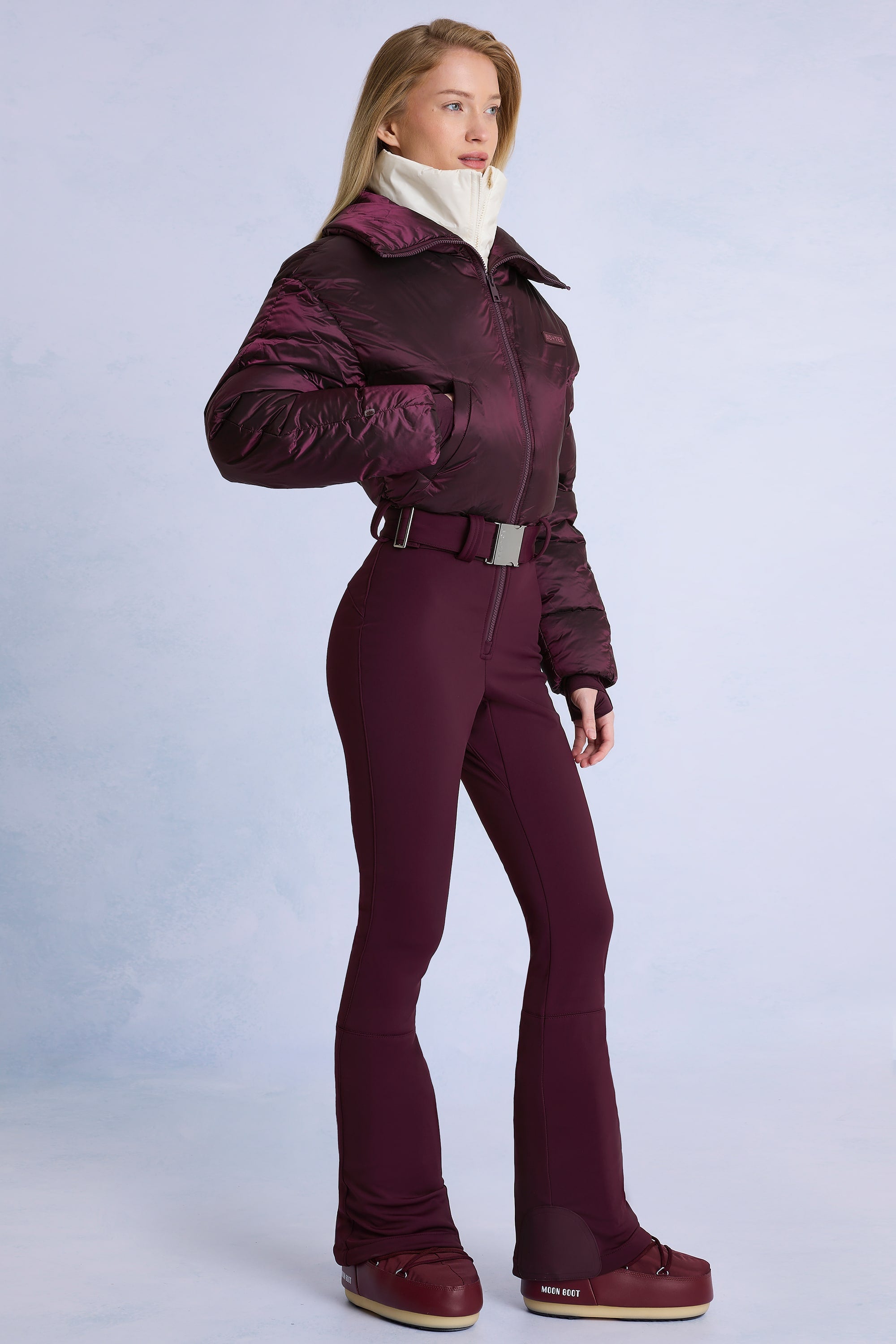 Waterproof Belted Layered Ski Suit in Burgundy | Bo+Tee – Oh Polly US