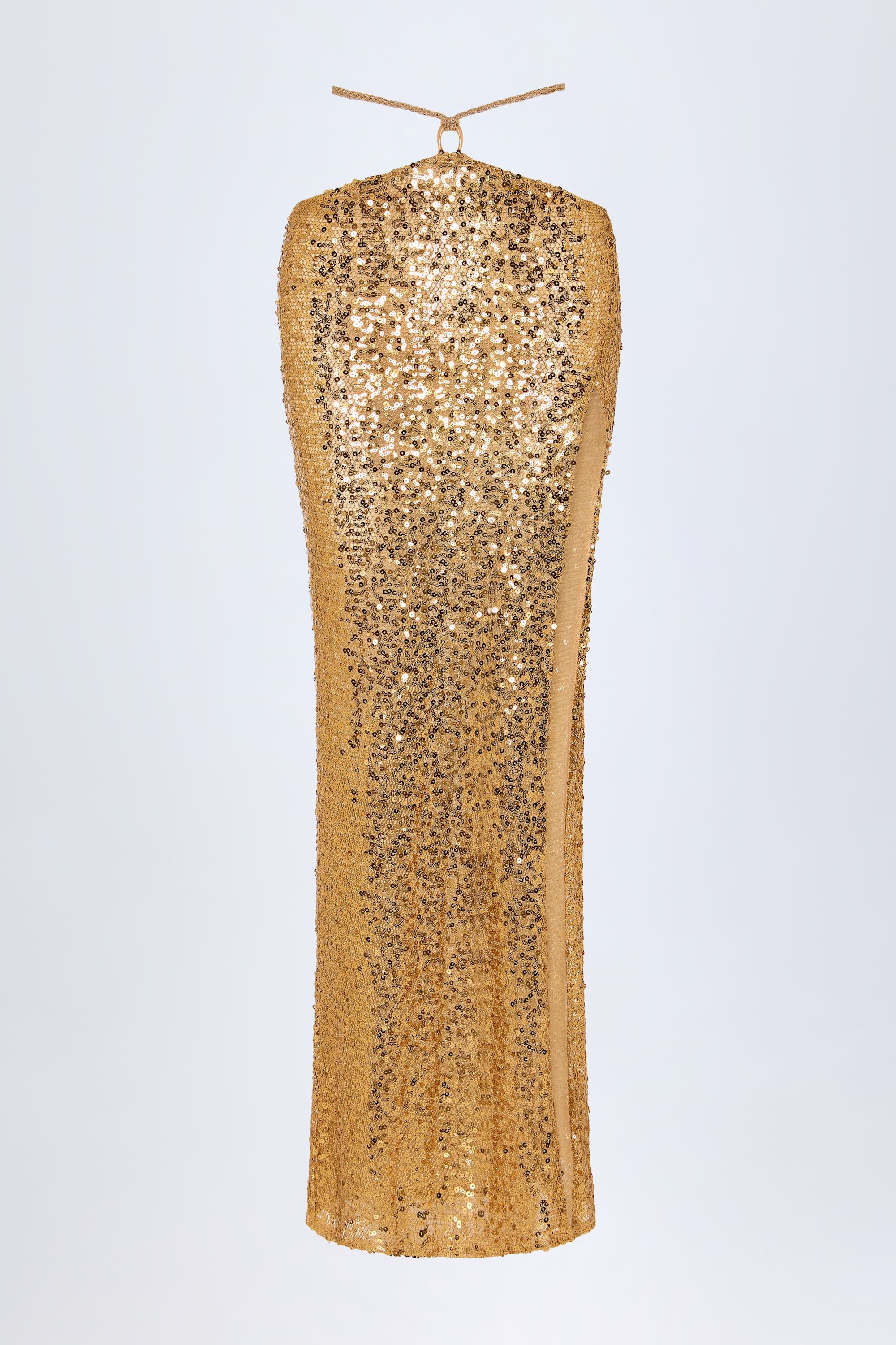 Abaco Embellished Hardware-Detail Strappy Maxi Skirt in Gold | Oh Polly