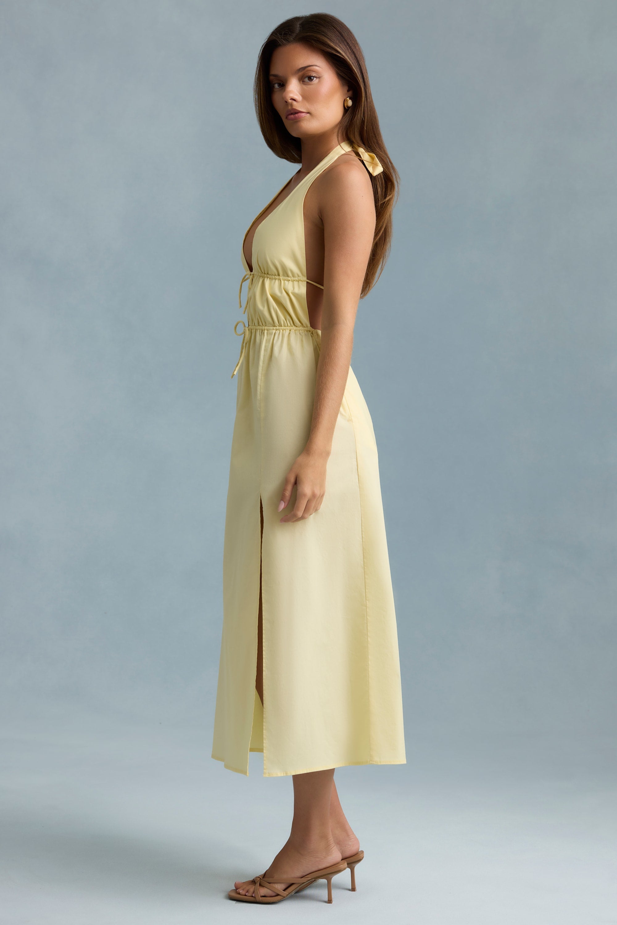 Aeris Tie-Front Backless Cotton-Poplin Maxi Dress in Lemon Yellow | Oh ...