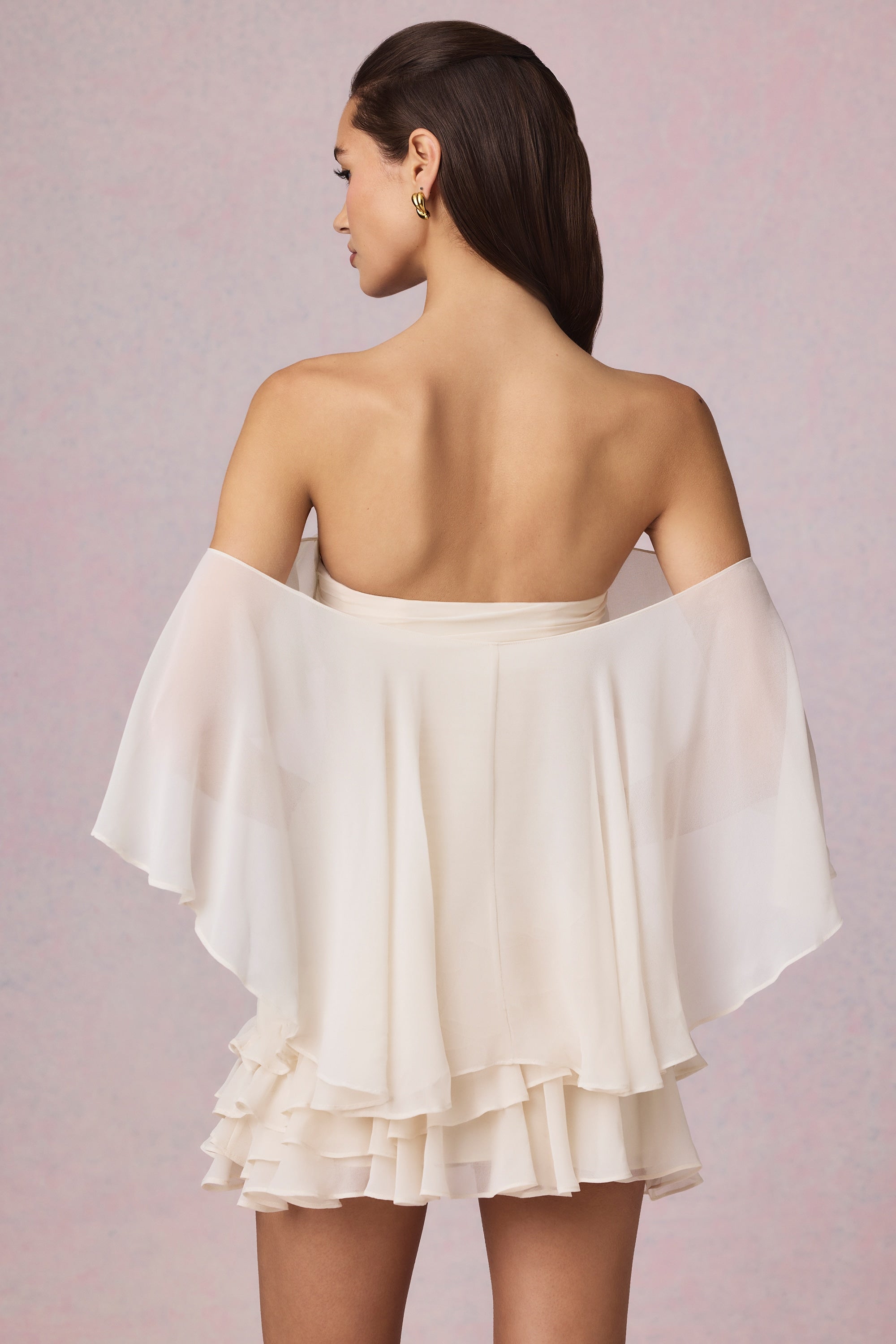 Birdie Off-Shoulder Ruffled Mini Dress in Ivory | Oh Polly