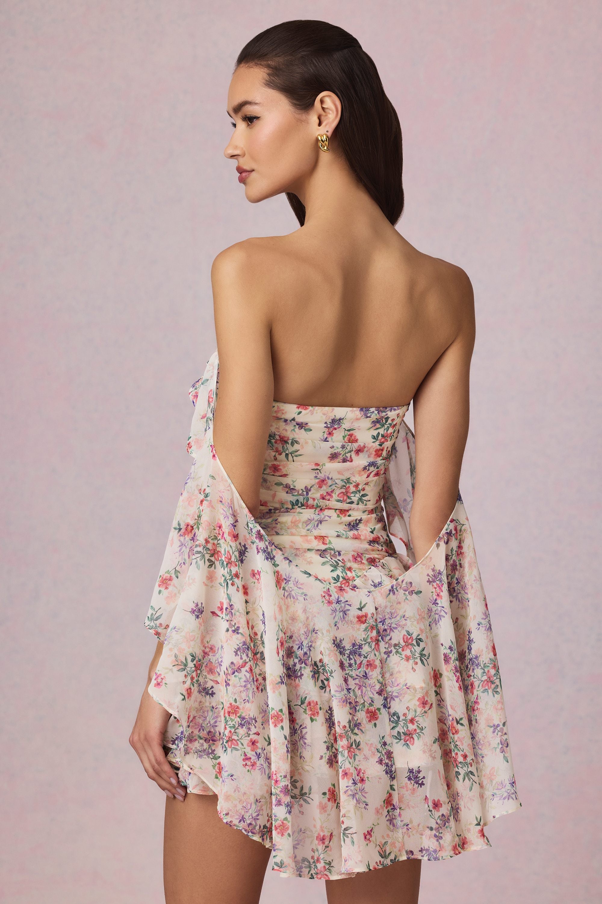 Birdie Off-Shoulder Ruffled Mini Dress in Primrose Floral Print | Oh Polly