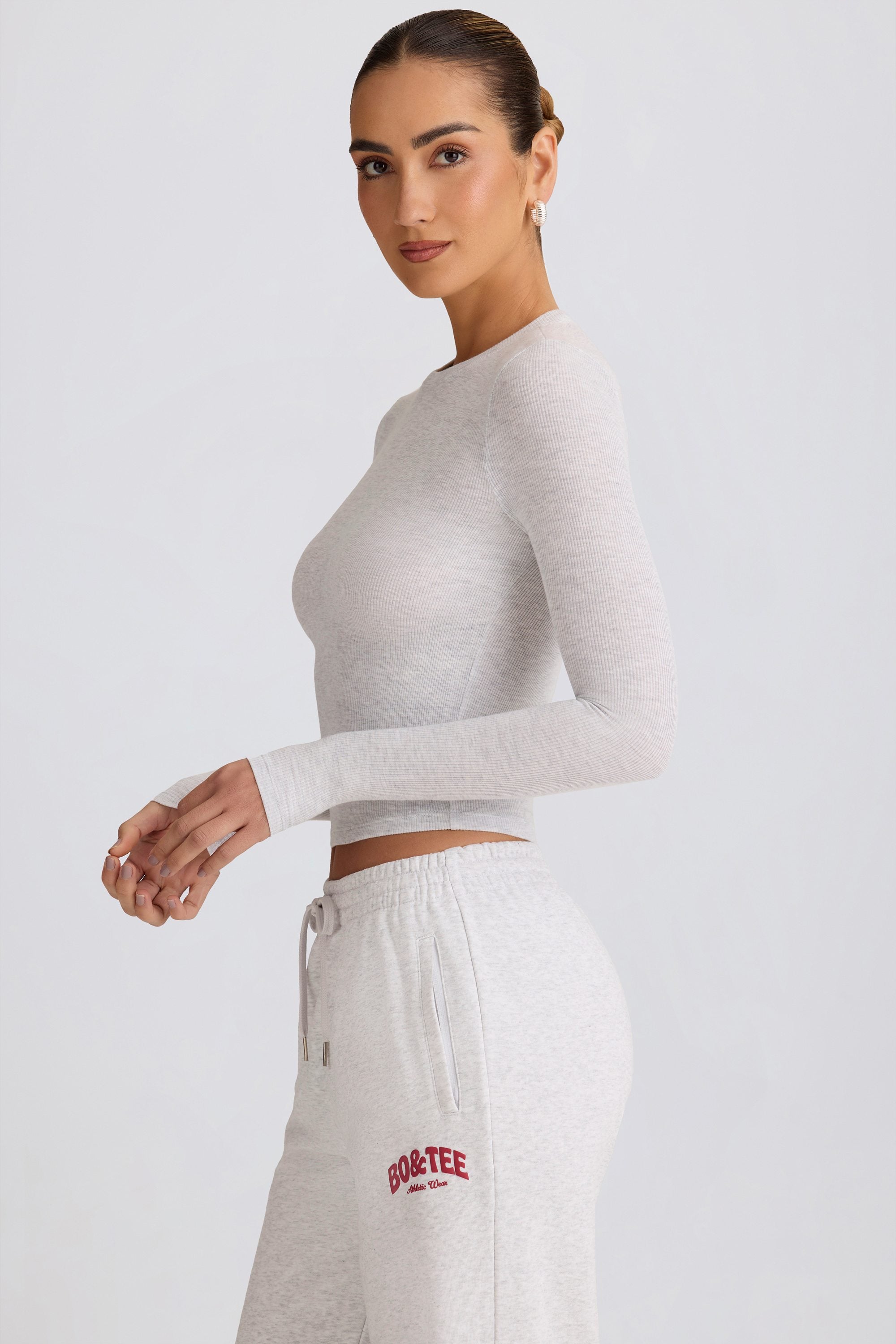 Ribbed Modal Long-Sleeve Top in Grey Marl | Oh Polly