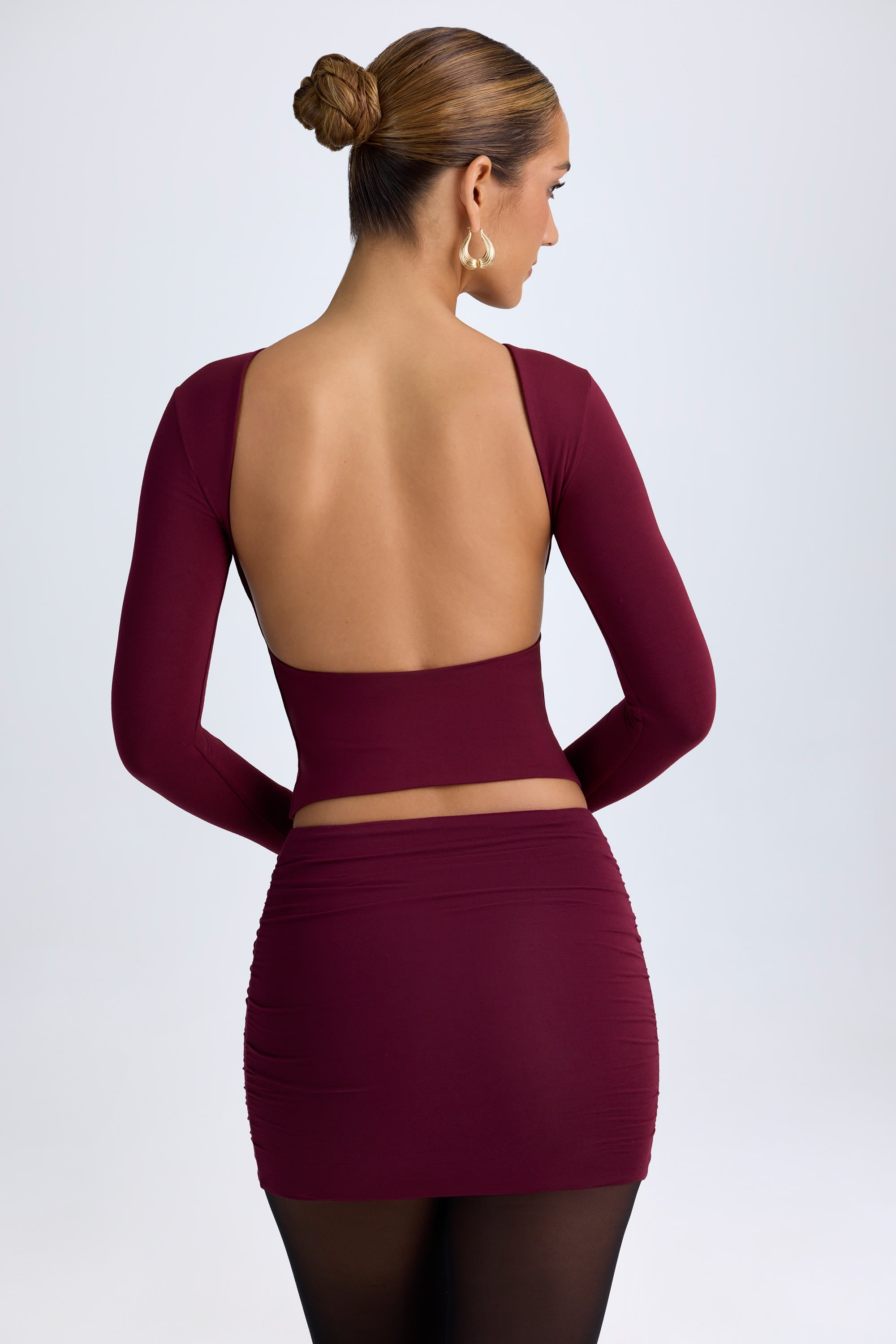 Elli Modal High-Neck Open-Back Top in Wine Red | Oh Polly