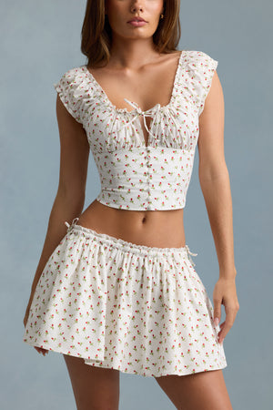 Faela Ruched Cotton-Poplin Corset Top in Rose Print | Oh Polly