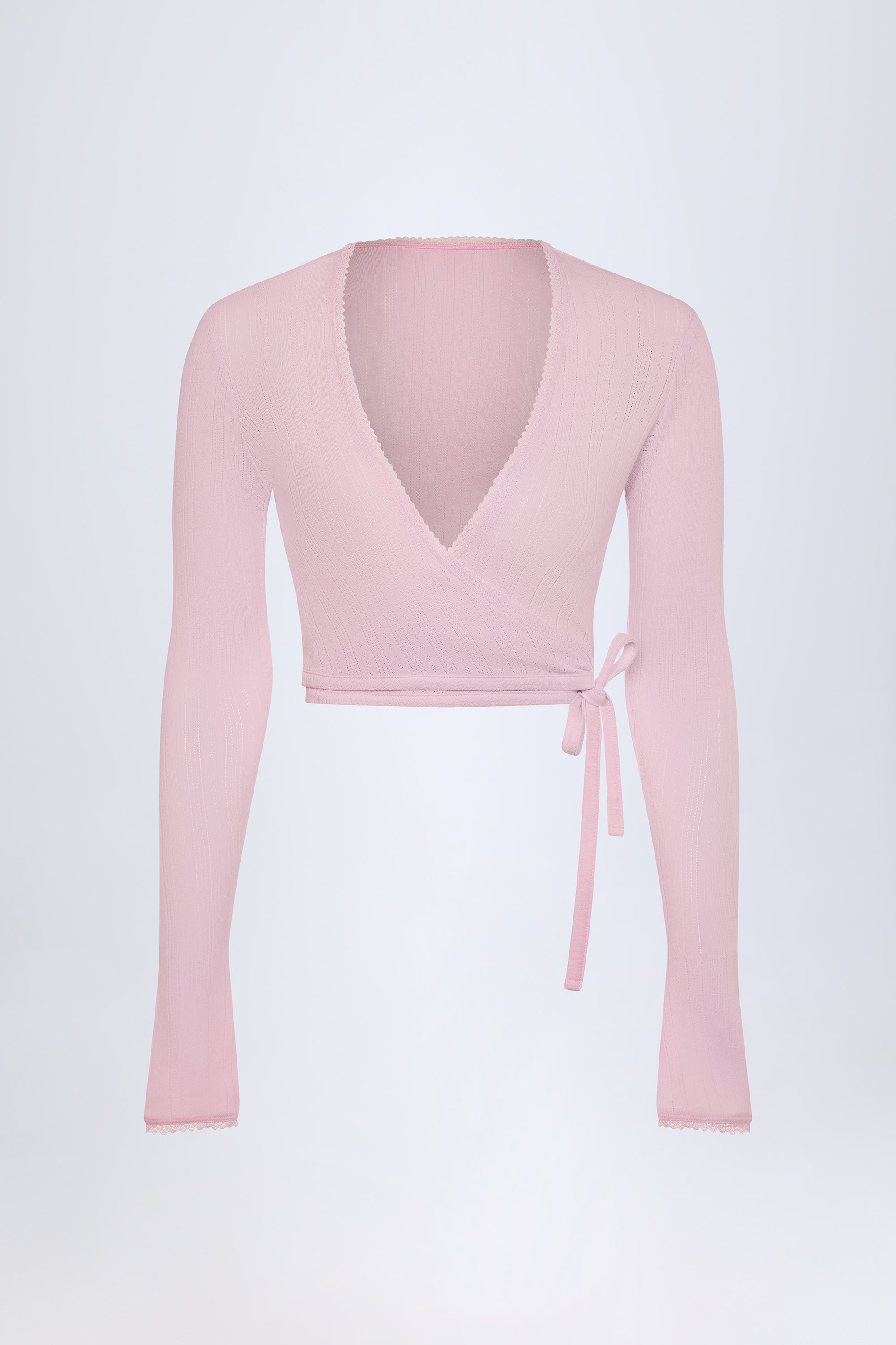 Lou Pointelle Wrap Crop Top in Baby Pink | Oh Polly