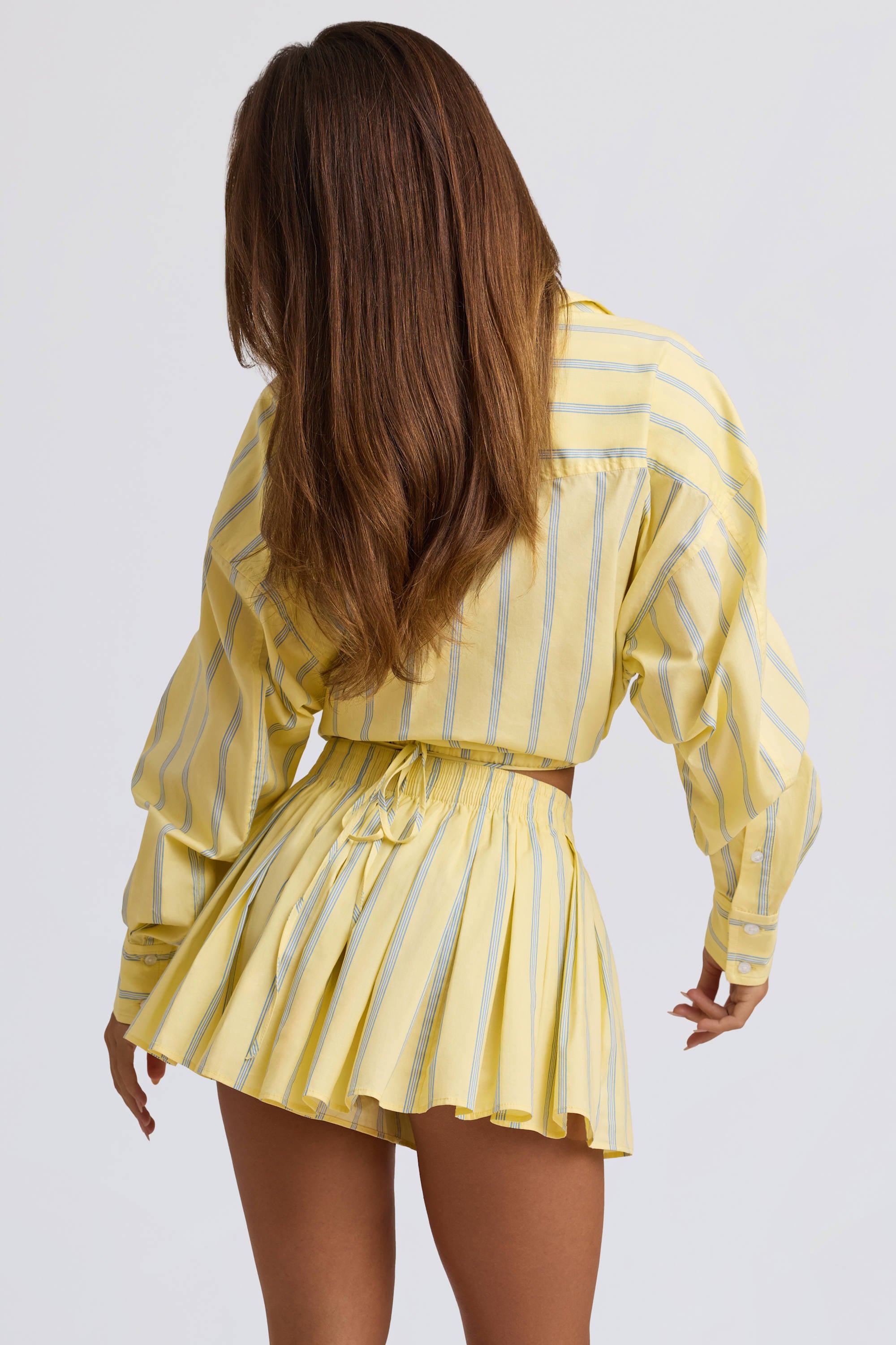 Multiway Cropped Cotton-Poplin Shirt in Yellow Stripe | Oh Polly
