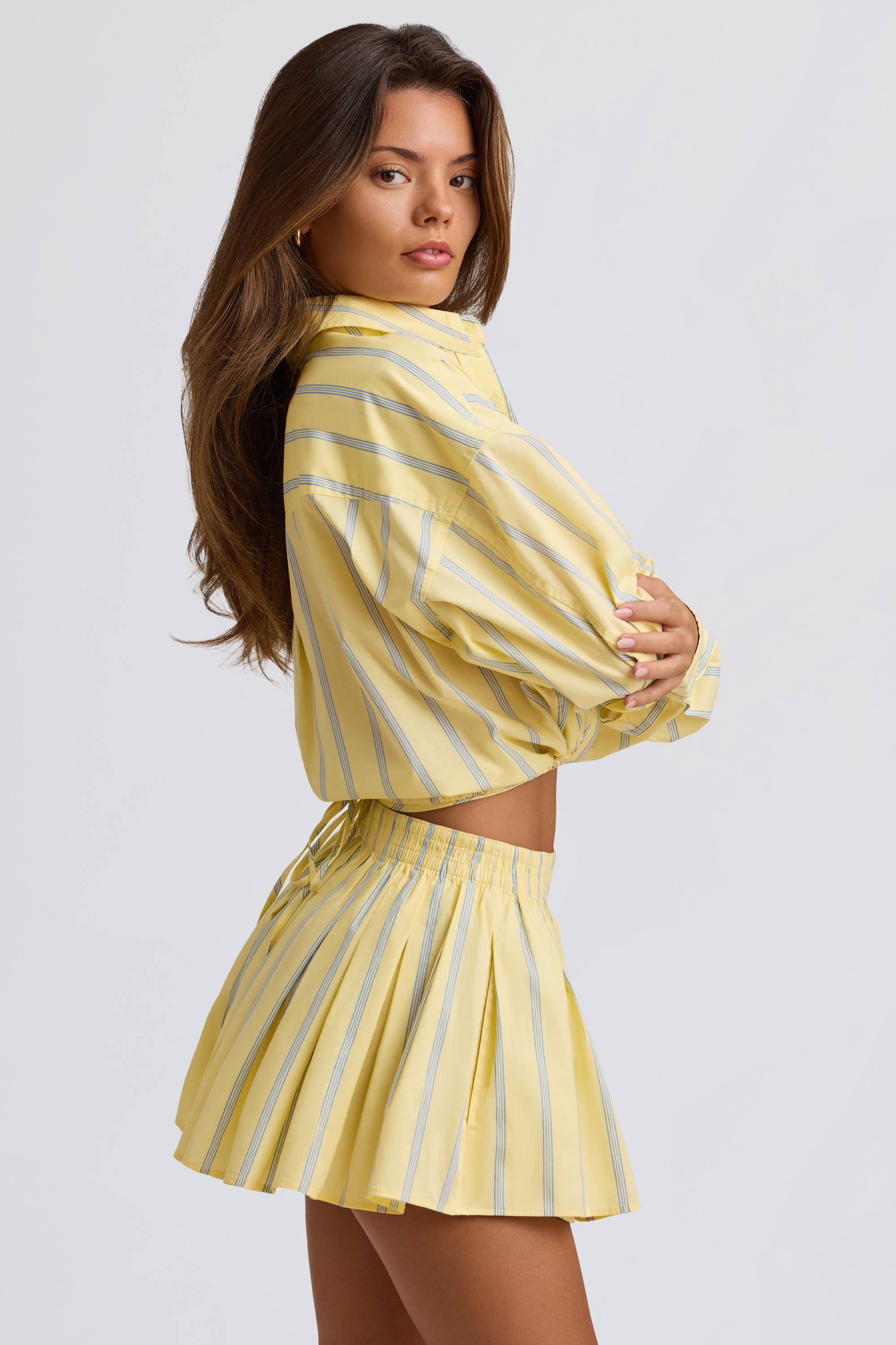 Multiway Cropped Cotton-Poplin Shirt in Yellow Stripe | Oh Polly
