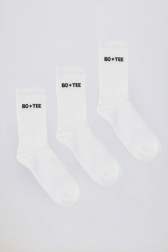 Ribbed Crew Sock Bundle in White | Oh Polly
