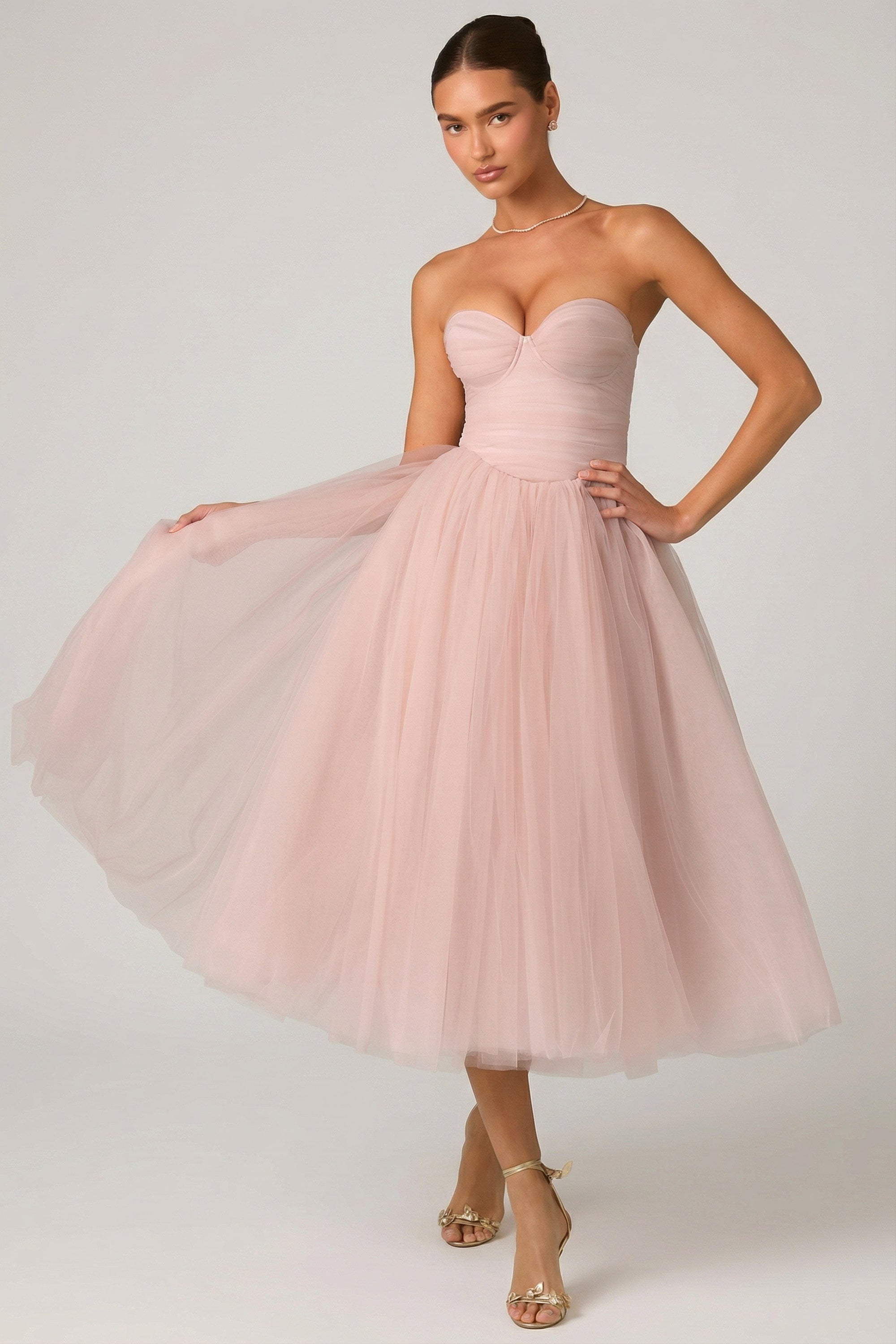 Cindy Tulle Corset Midaxi Dress in Dusty Rose | Oh Polly