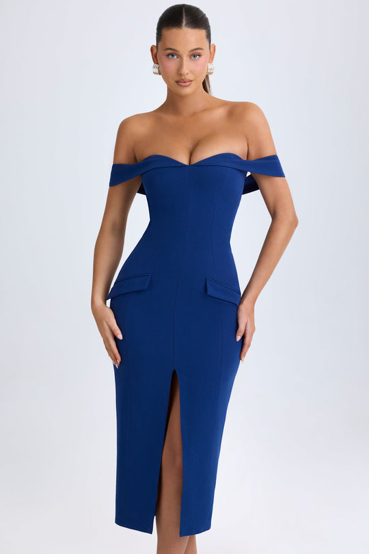 Rasine Off-Shoulder Midaxi Dress in True Navy | Oh Polly