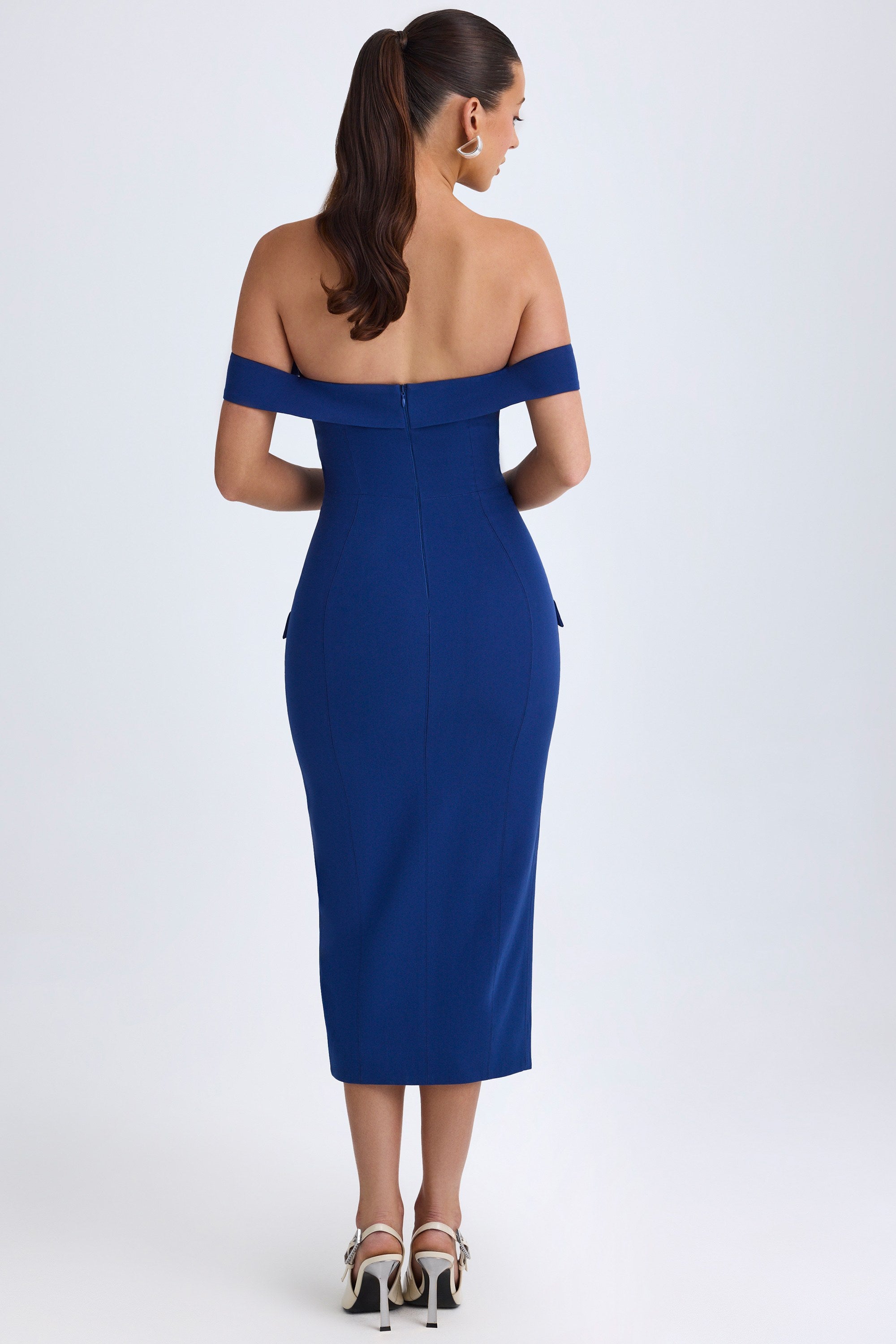 Rasine Off-Shoulder Midaxi Dress in True Navy | Oh Polly