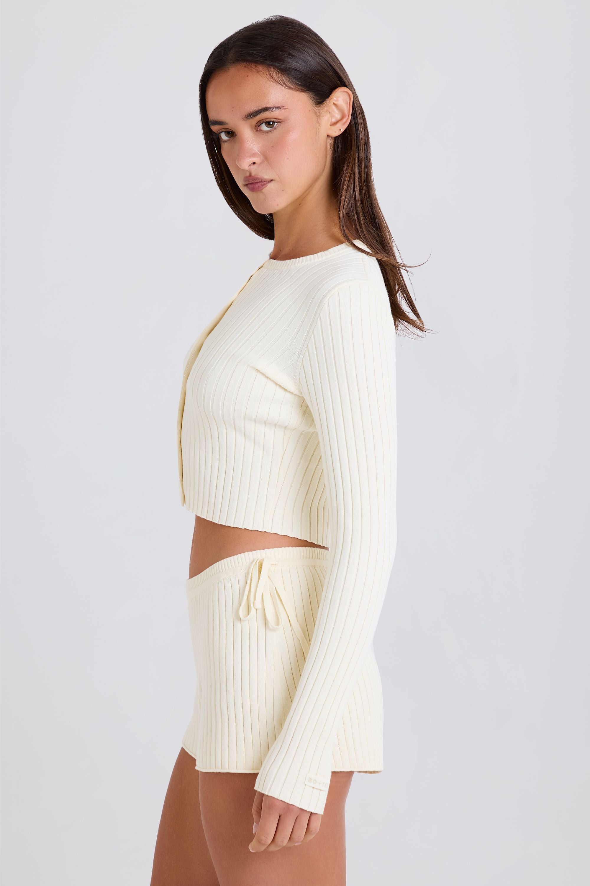 Ribbed-Knit Button-Up Cardigan in Cream | Oh Polly