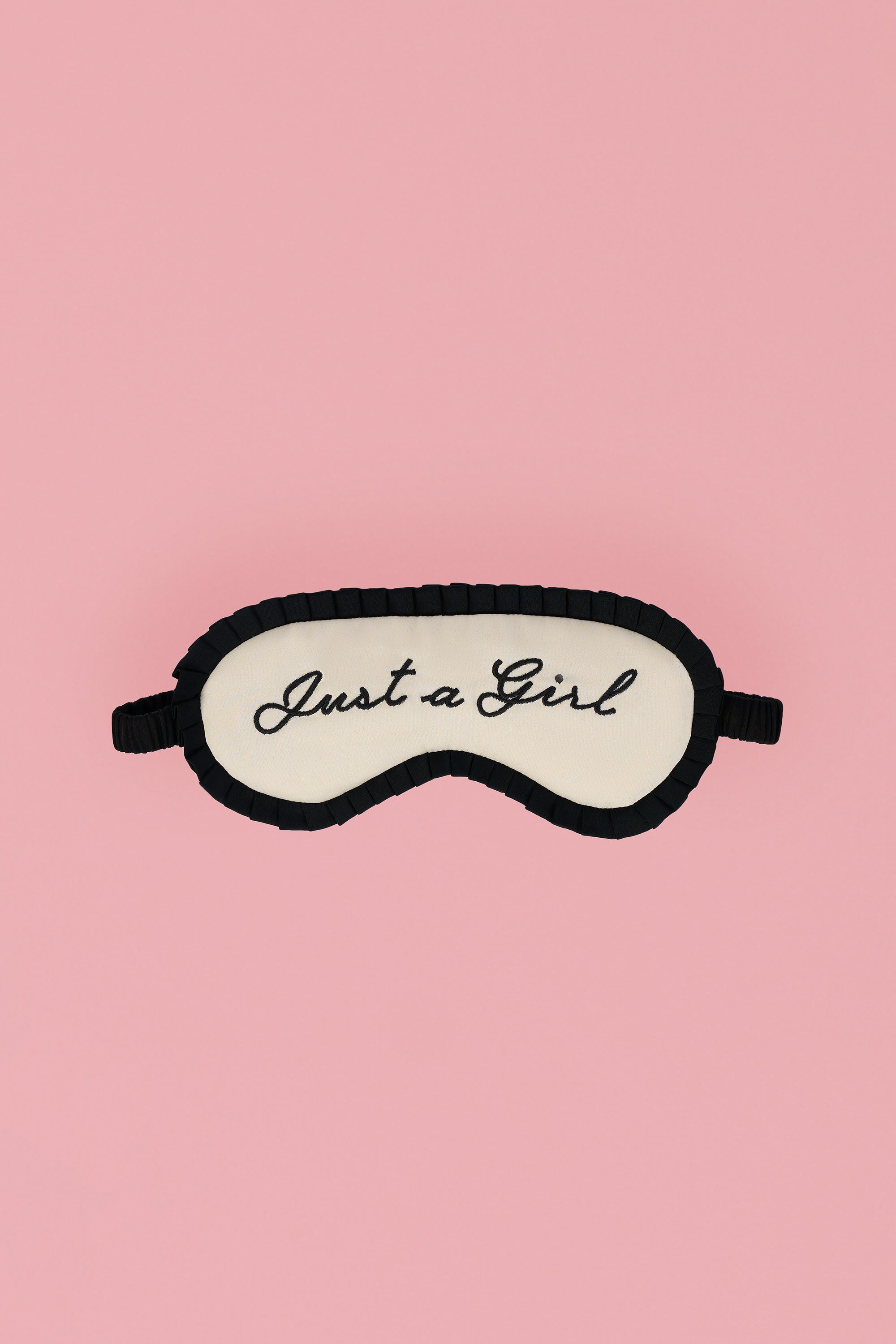 Ruya Ruffle-Trim Embroidered Eye Mask in Ivory | Oh Polly